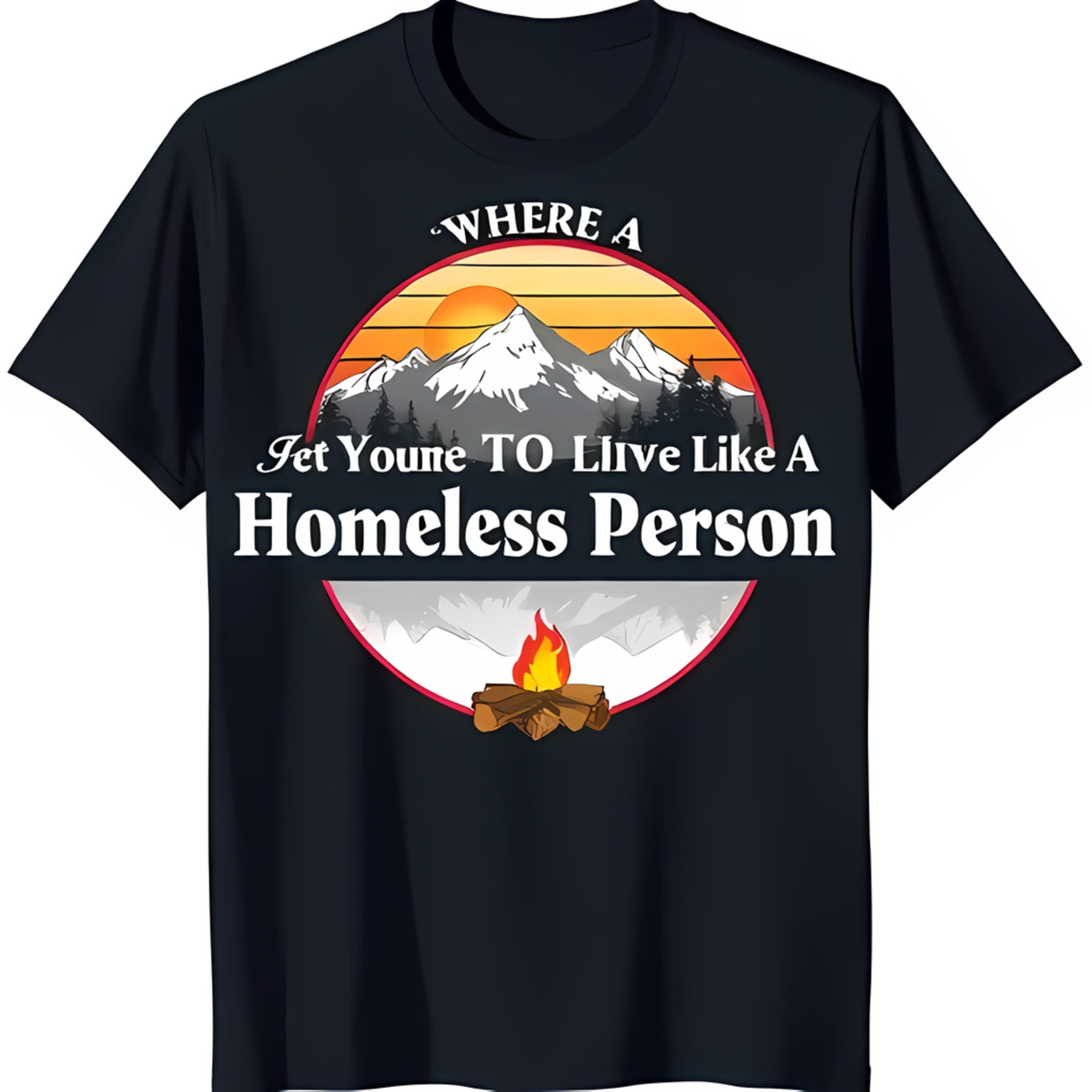 Black T-Shirt with Bold Mountain Range & Campfire Graphic - Walmart.com