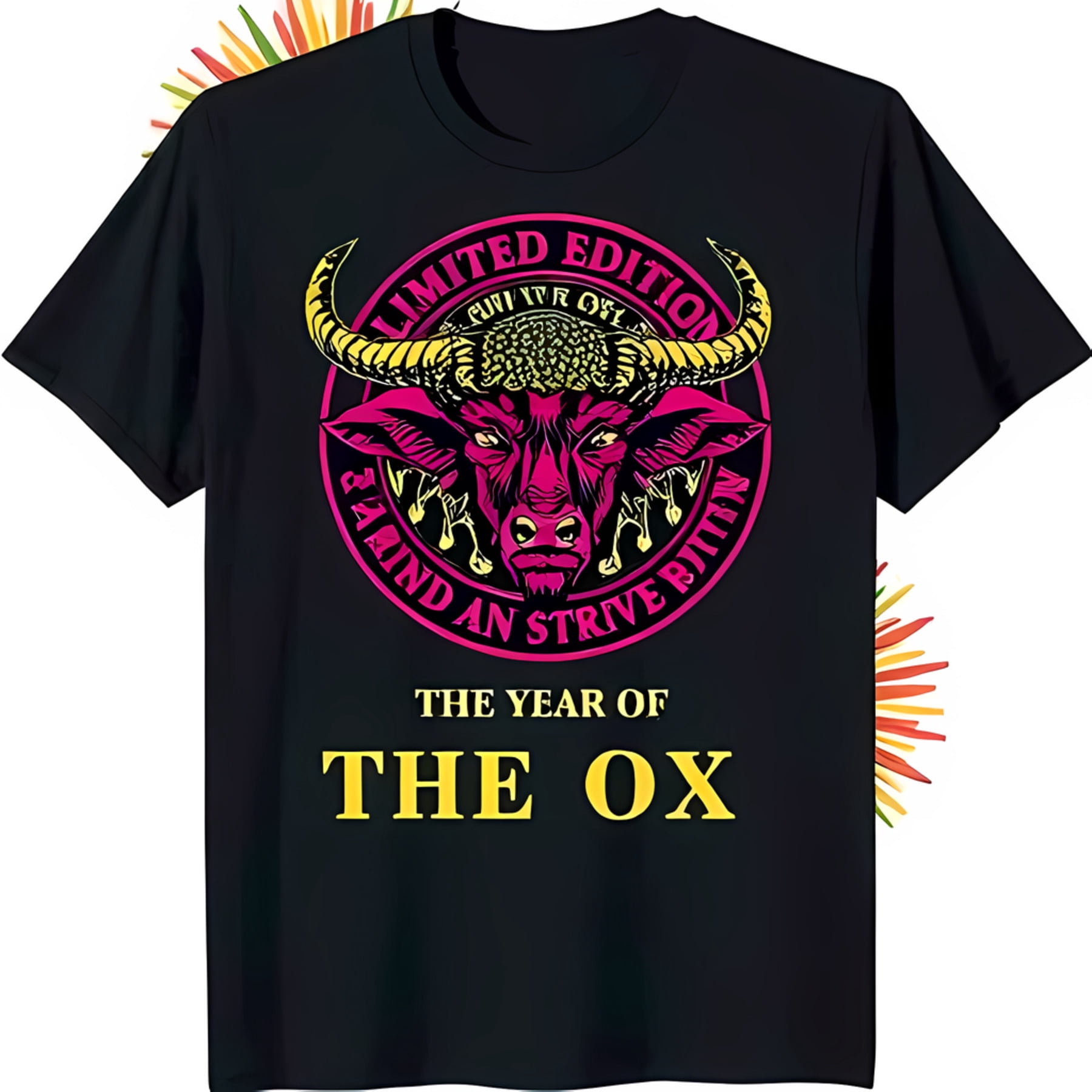 Black T-Shirt with Bold Ox Head Graphic Year of The Ox - Walmart.com