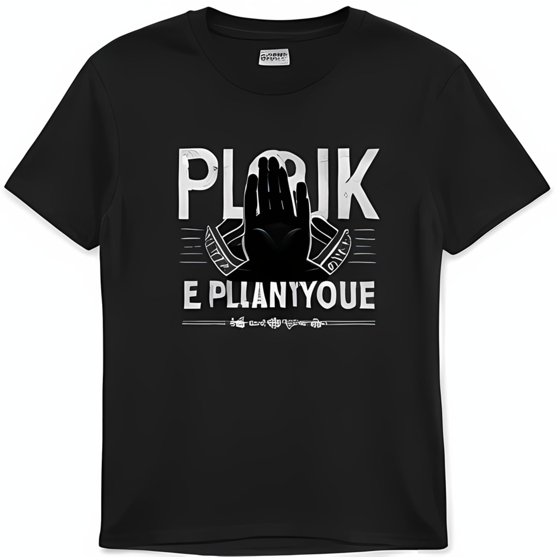 Black T-Shirt with Bold 'PLOIK' Chest Graphic & 'plkyoue' Text ...