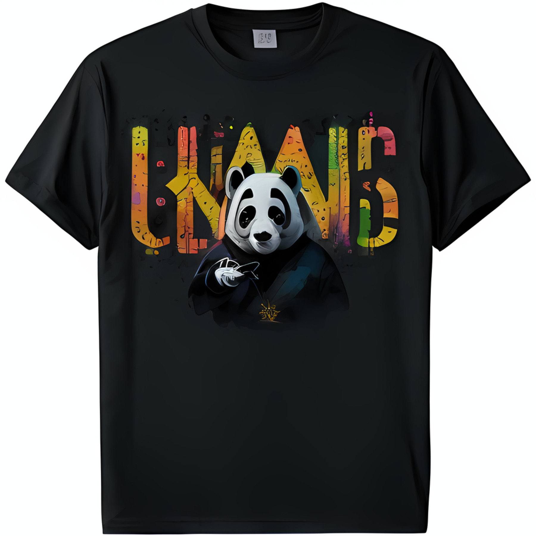 Black T-Shirt with Bold Panda Karate Graphic & KUNG Graffiti Design ...