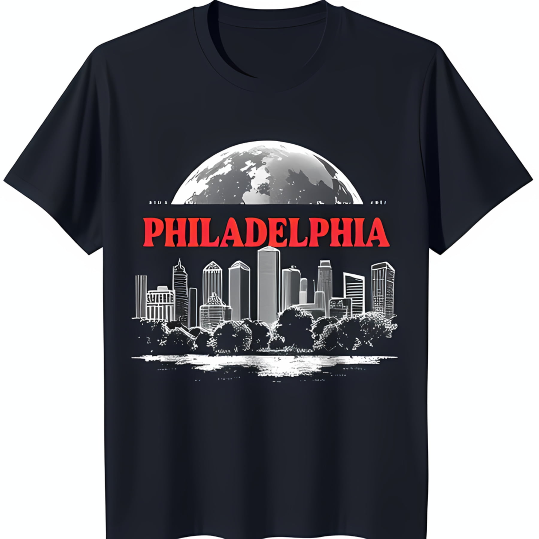Black T-Shirt with Bold Philadelphia Graphic & Full Moon Design ...
