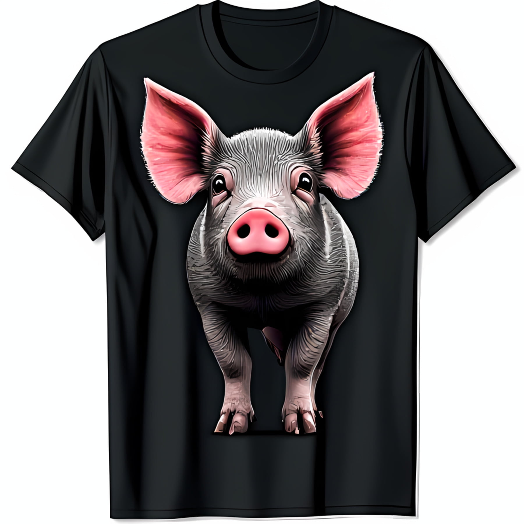 Black T-Shirt with Bold Pig Face Graphic Fun & Unique Design for Animal ...
