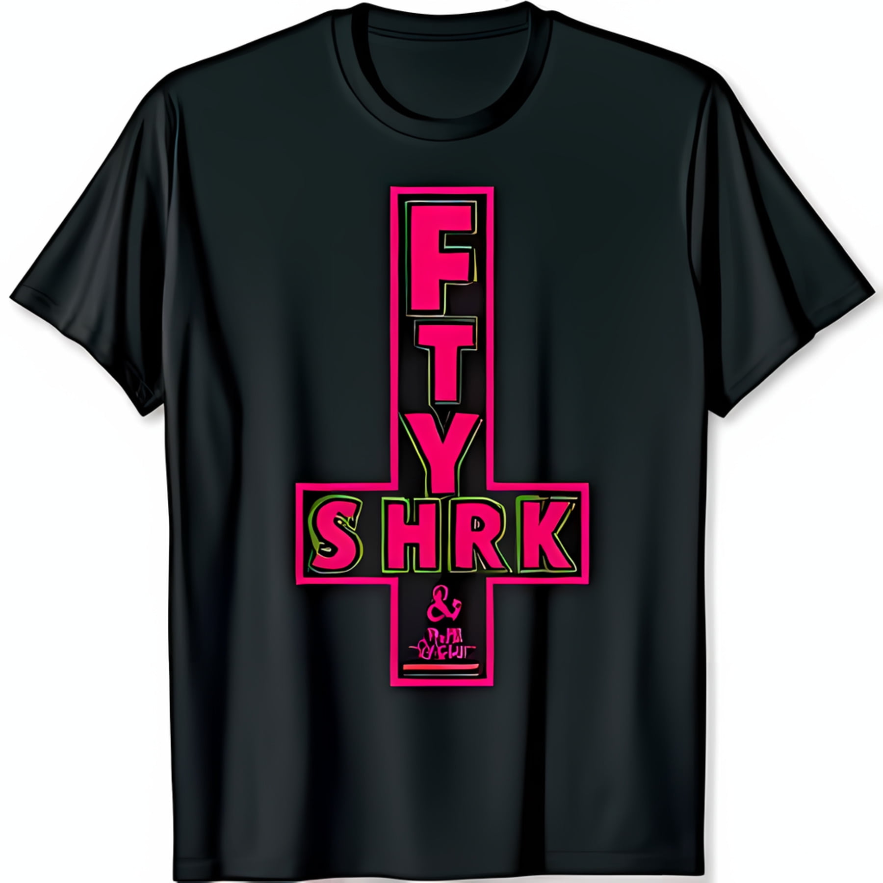 Black T-Shirt with Bold Pink Inverted Graphic FTY & SHR K Design ...