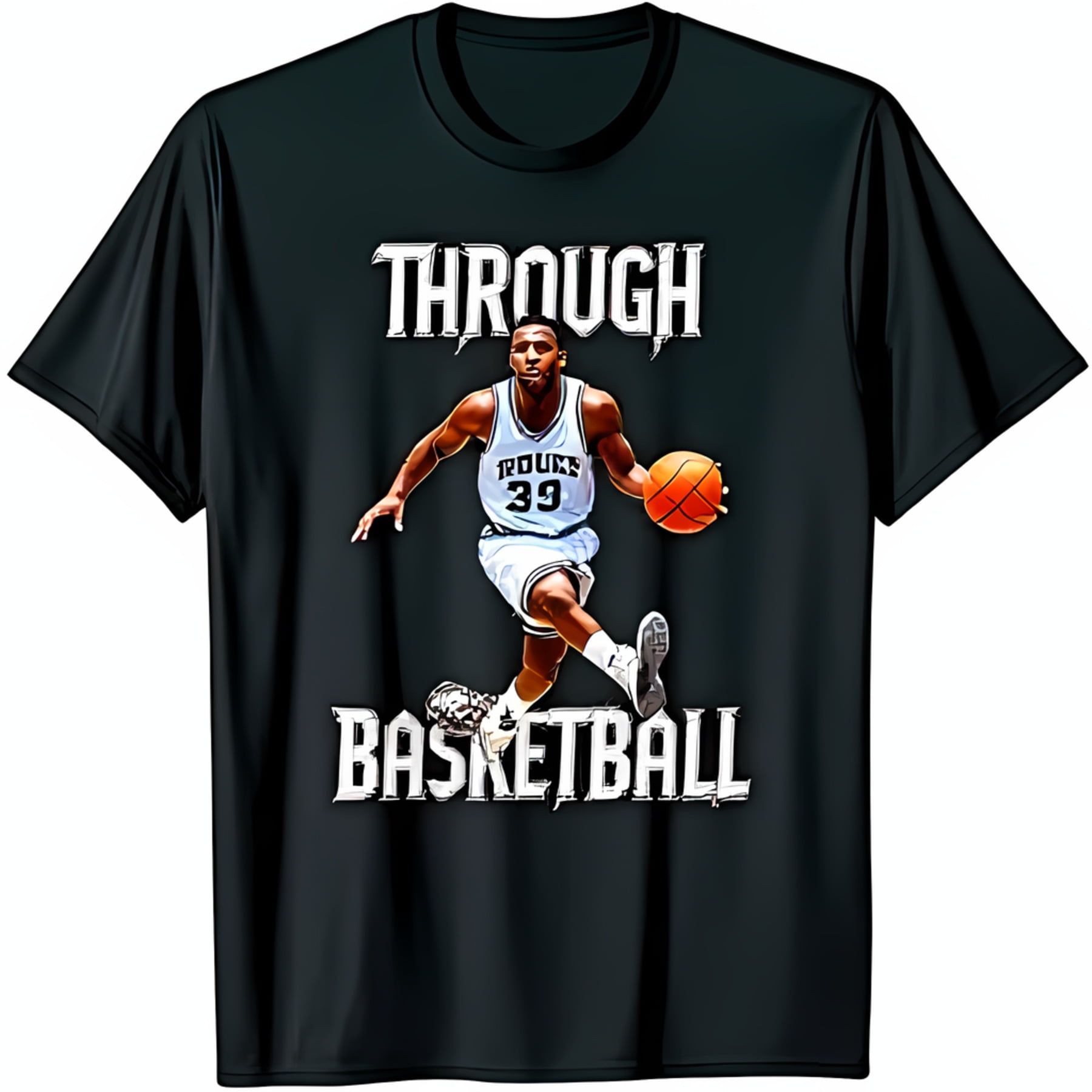 Black T-Shirt with Bold Player Graphic & THROUGH Text - Walmart.com