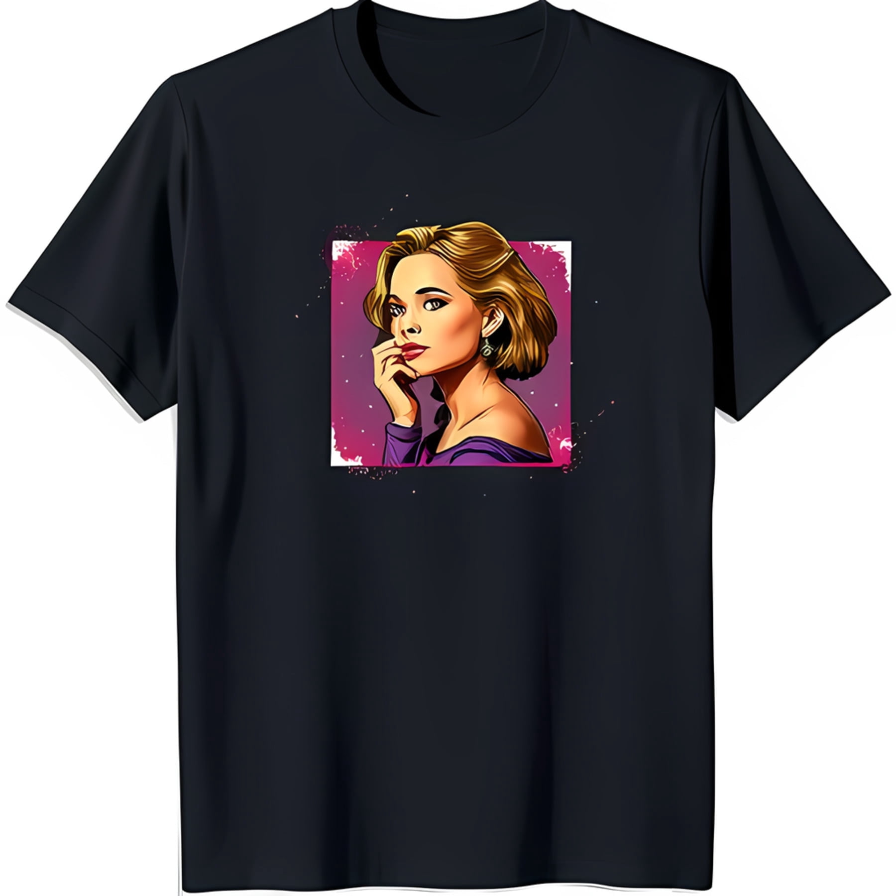 Black T-Shirt with Bold Portrait of Serious Woman in Gradient Pink ...