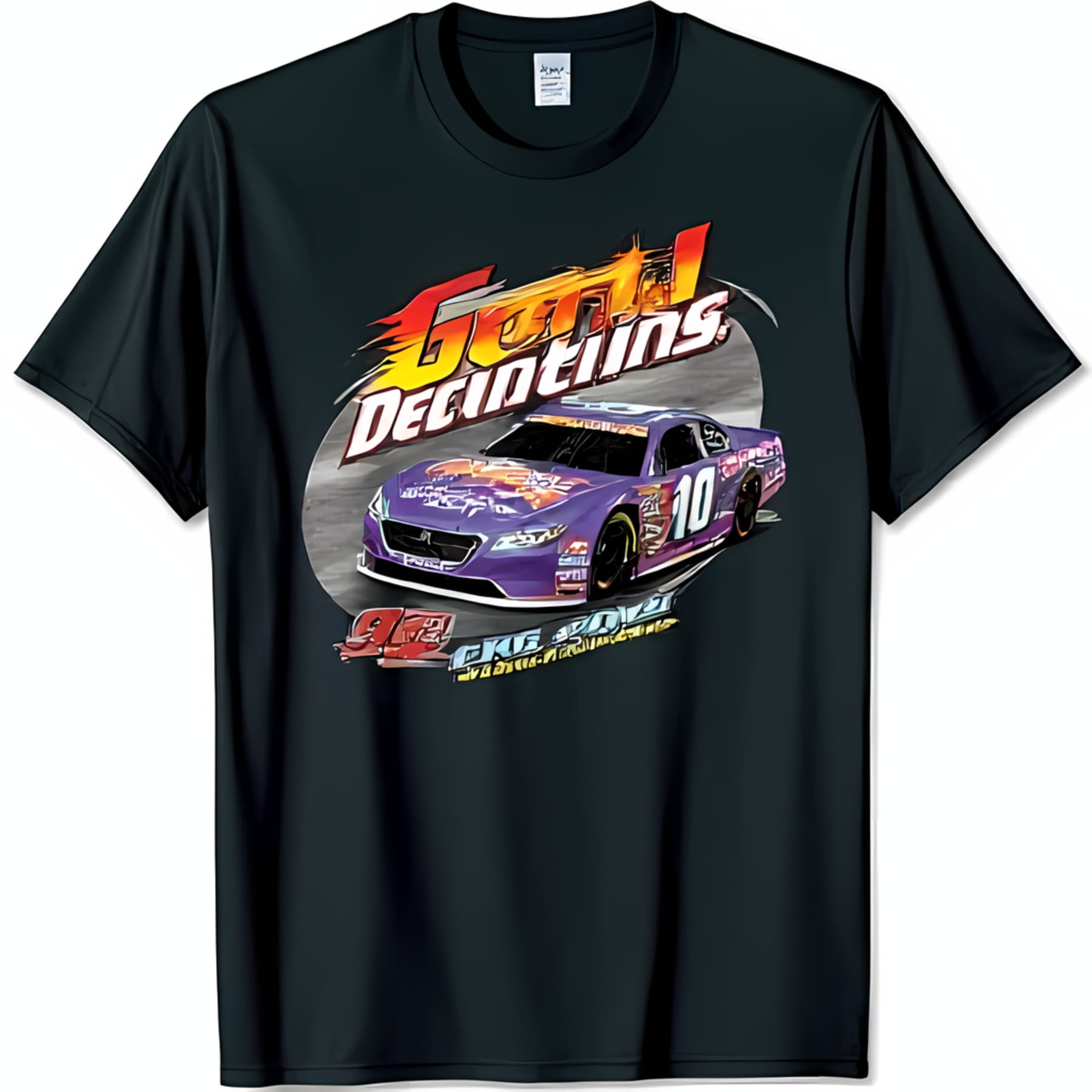 Black T-Shirt with Bold Race Car Graphic Number 10 & EKG Power Design ...