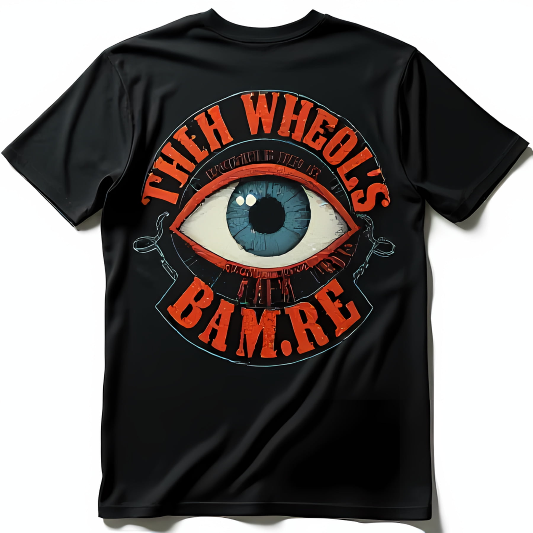 Black T-Shirt with Bold Red Eye Graphic and The Wheol Bam Text ...
