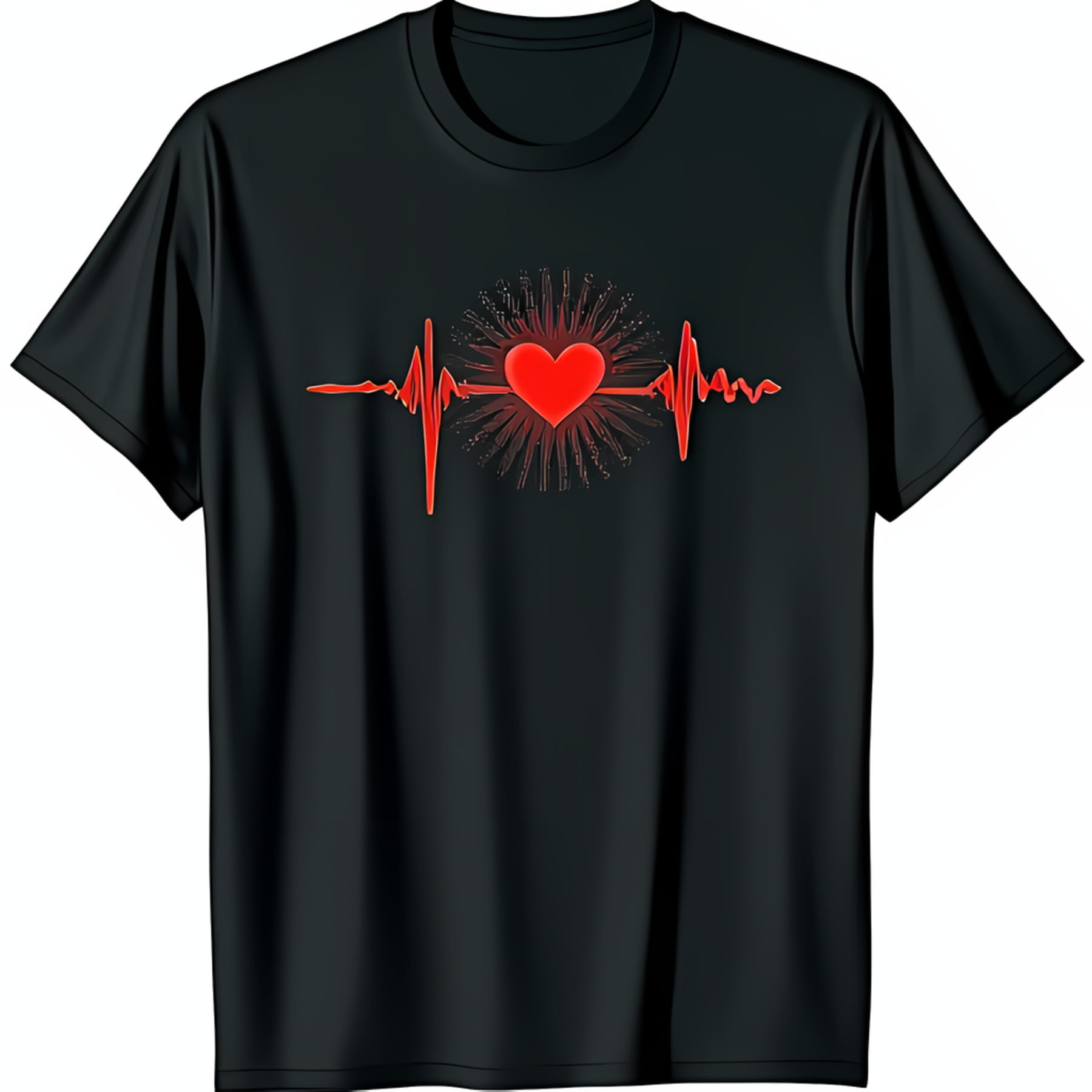Black T-Shirt with Bold Red Heartbeat EKG Line for Love & Life ...