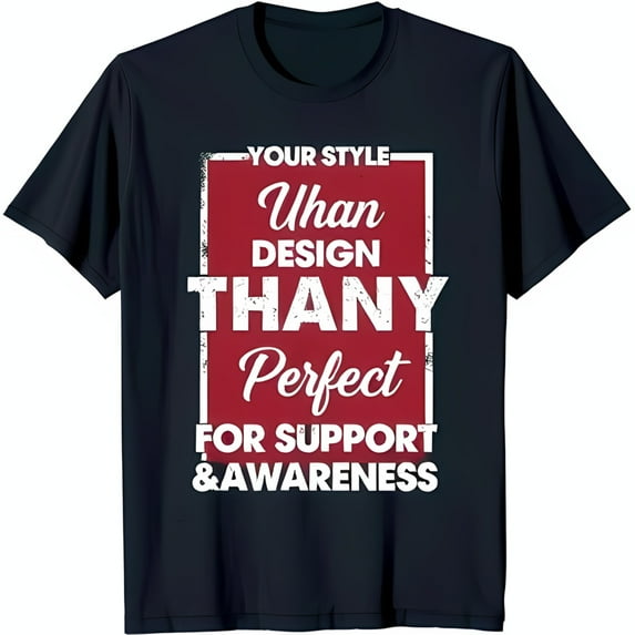 Black T-Shirt with Bold Red Rectangle & White Text for Support ...