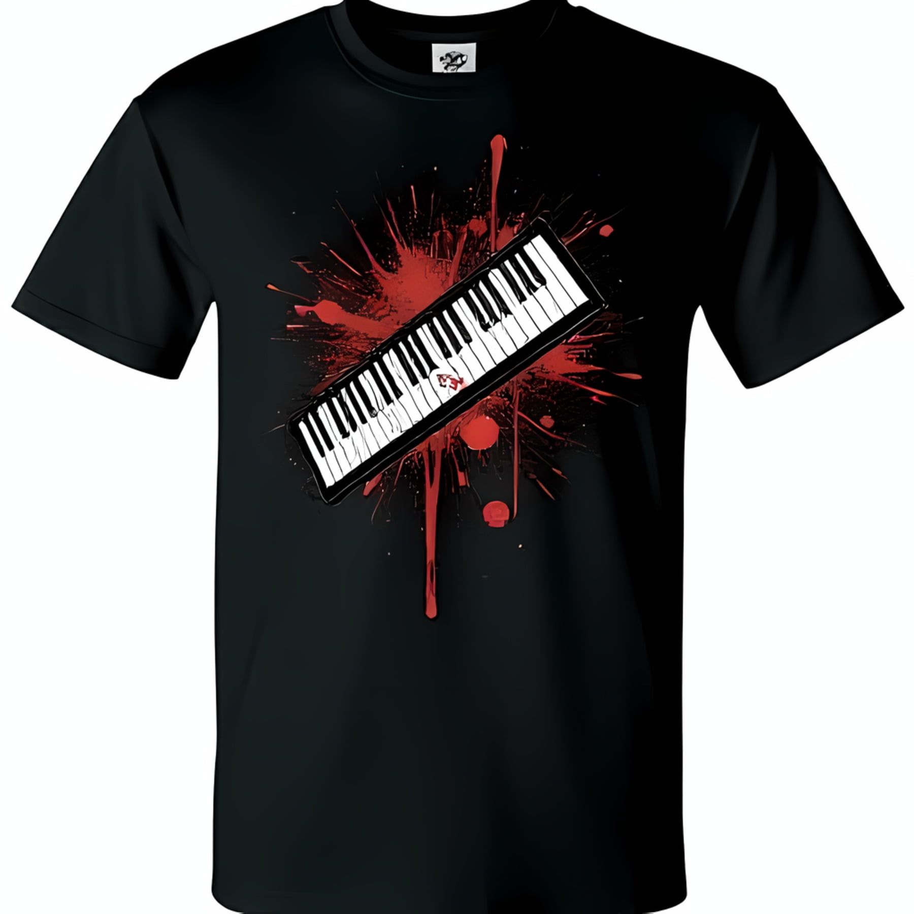 Black T-Shirt with Bold Red Splatter Design Featuring Left Facing ...