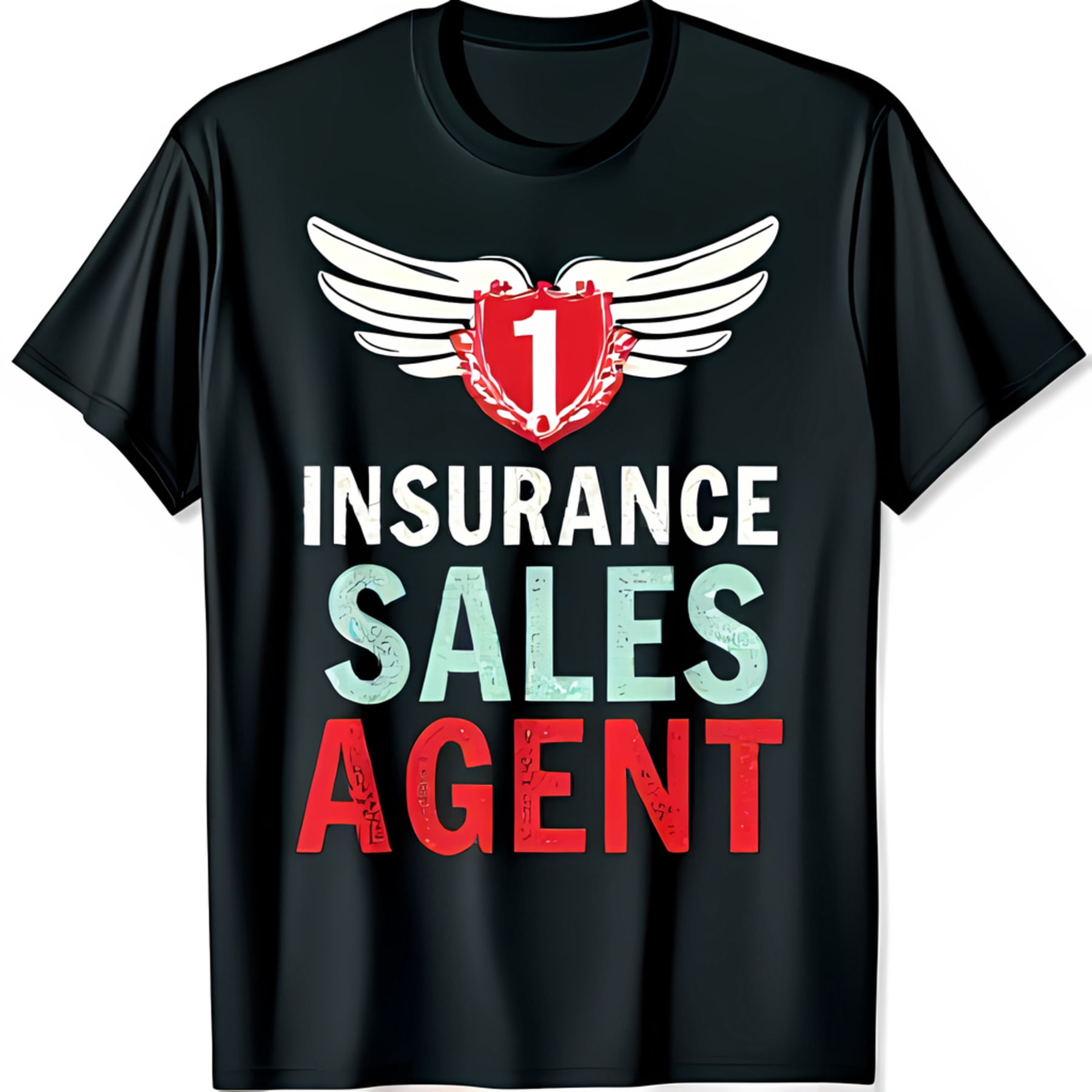 Black T-Shirt with Bold Red & Wings Graphic Insurance Sales Agent ...