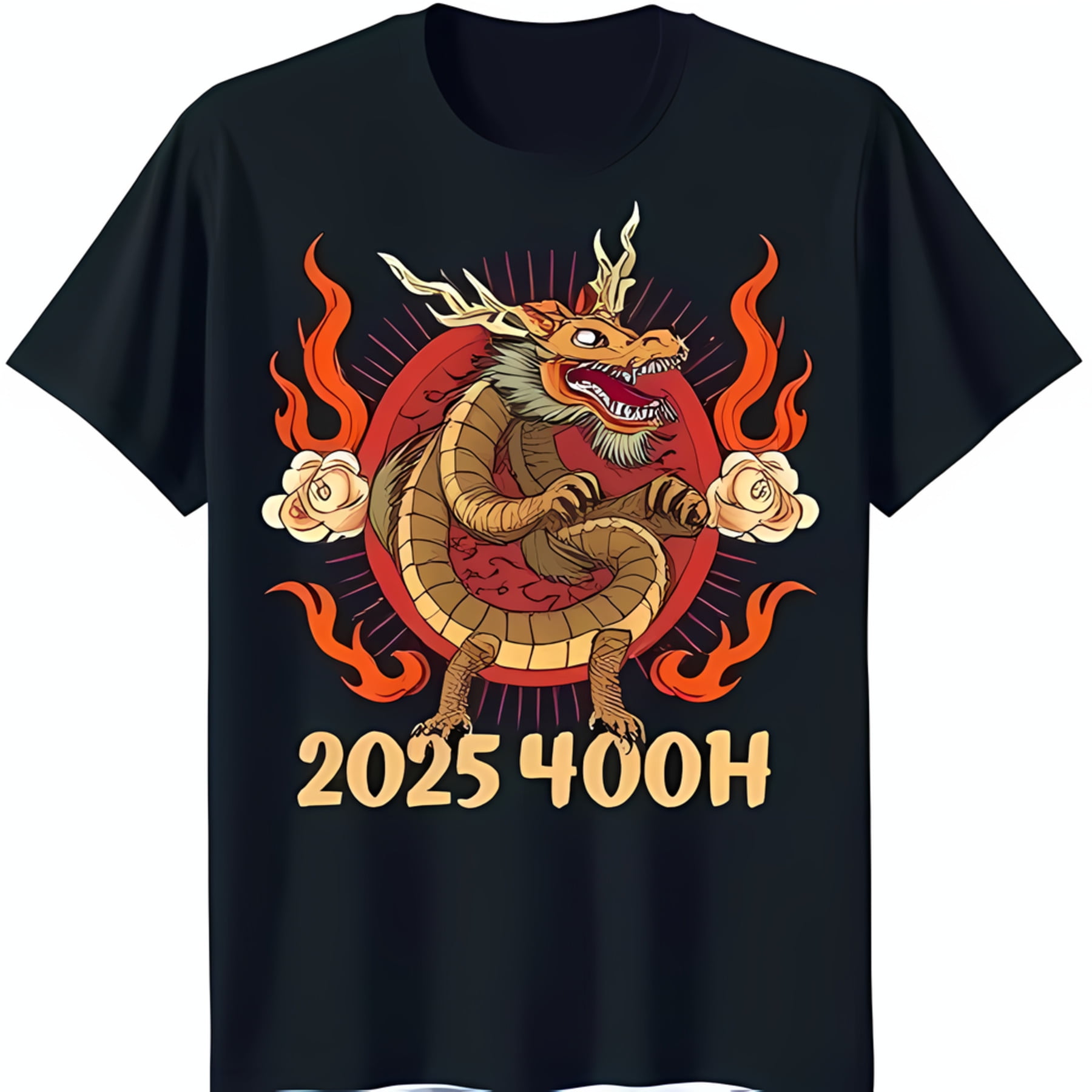 Black T-Shirt with Bold Red & Yellow Graphic Fire Design 2025 400H ...