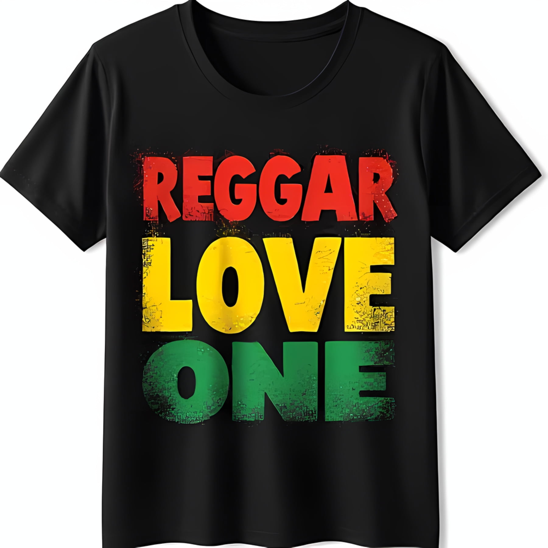 Black T-Shirt with Bold Reggae Love One Slogan in Red Yellow and Green ...