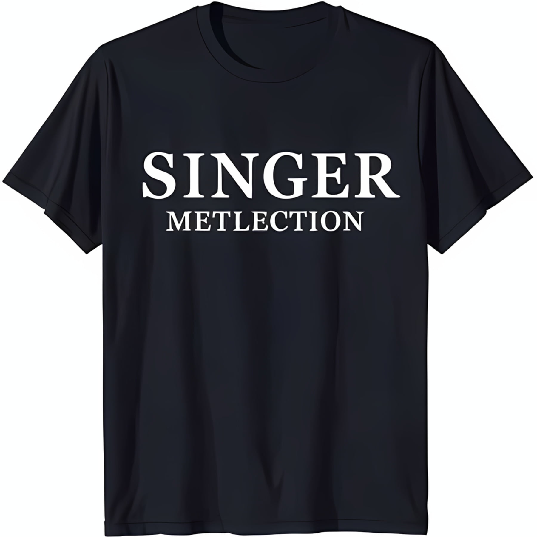 Black T-Shirt with Bold 'SINGER METLECTION' White Text Neck Short ...
