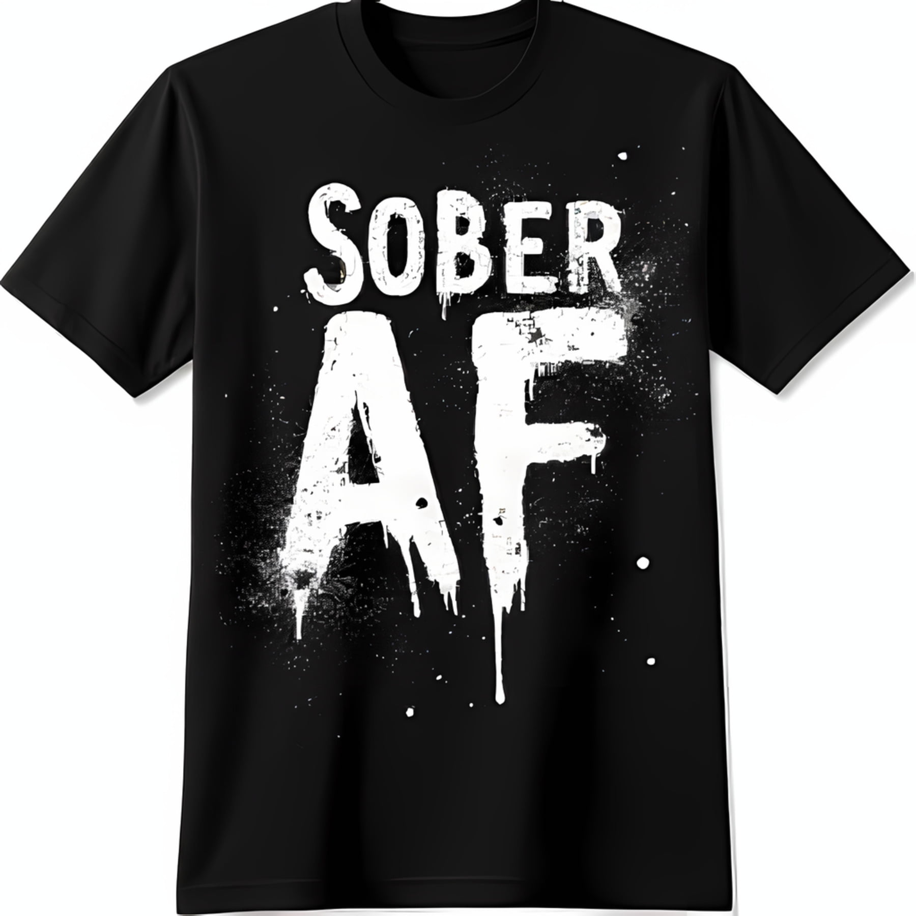 Black T-Shirt with Bold 'SOBER ' Painted Graphic Design Short Sleeve ...