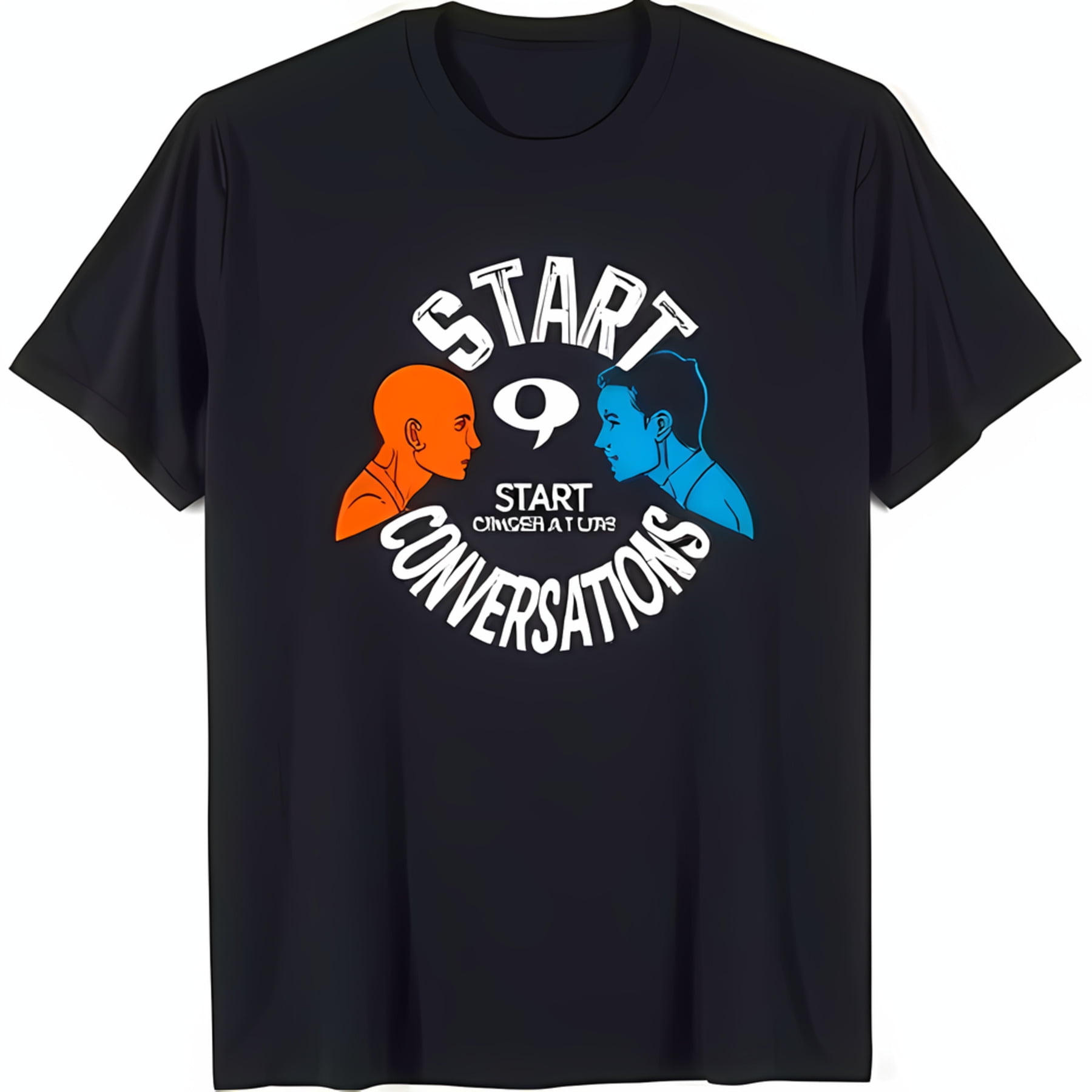 Black T-Shirt with Bold 'START CONVERSATIONS' Graphic & Profile Art ...