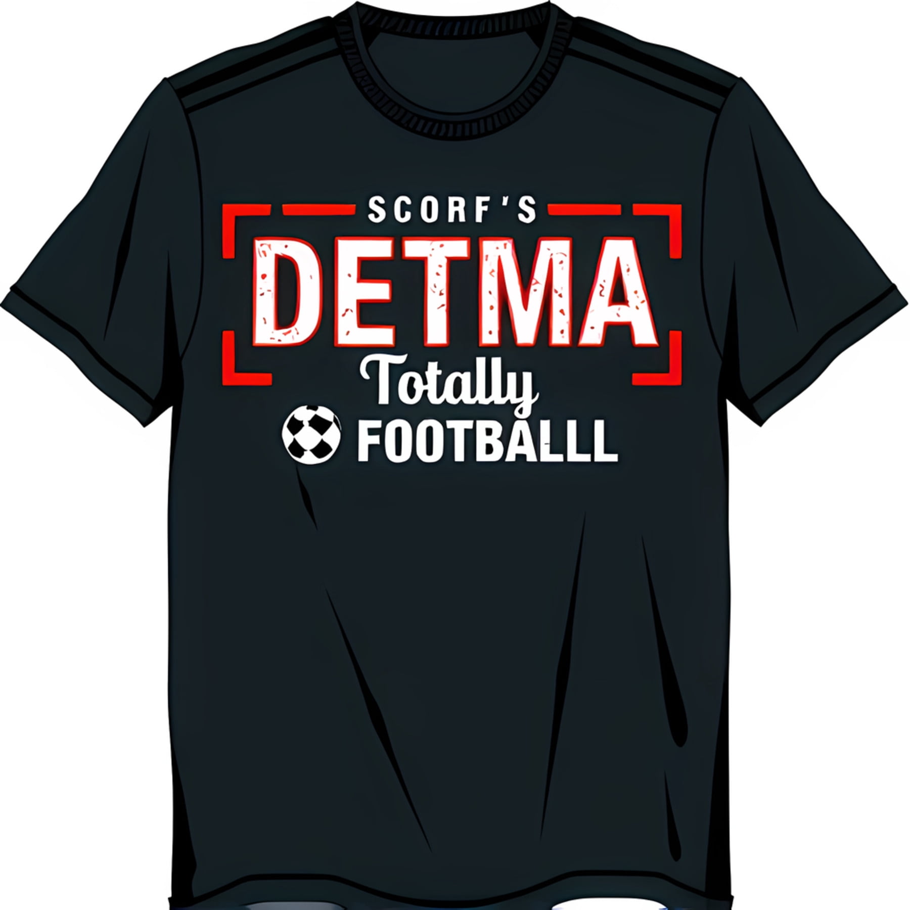 Black T-Shirt with Bold 'Scorf's Detma Totally ' Graphic & Soccer Ball ...