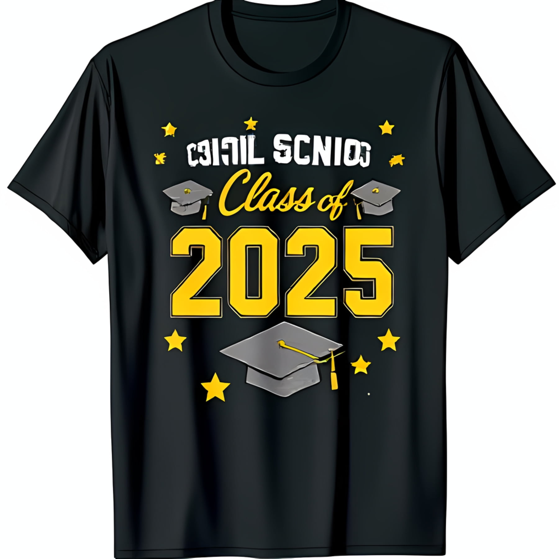 Black T-Shirt with Bold Senior Class of 2025 Graphic & Graduation ...
