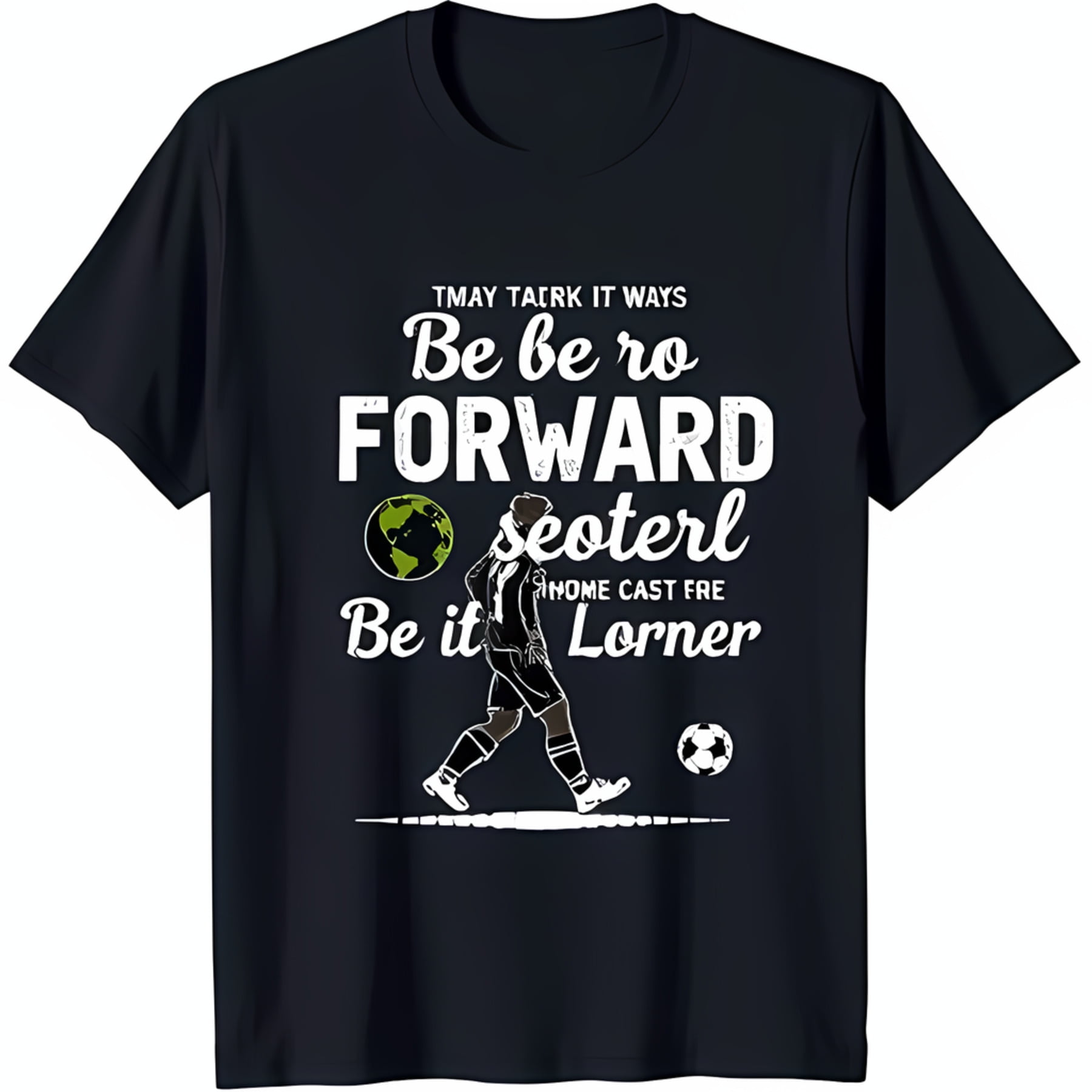 Black T-Shirt with Bold Soccer Player Graphic and Motivational Text ...