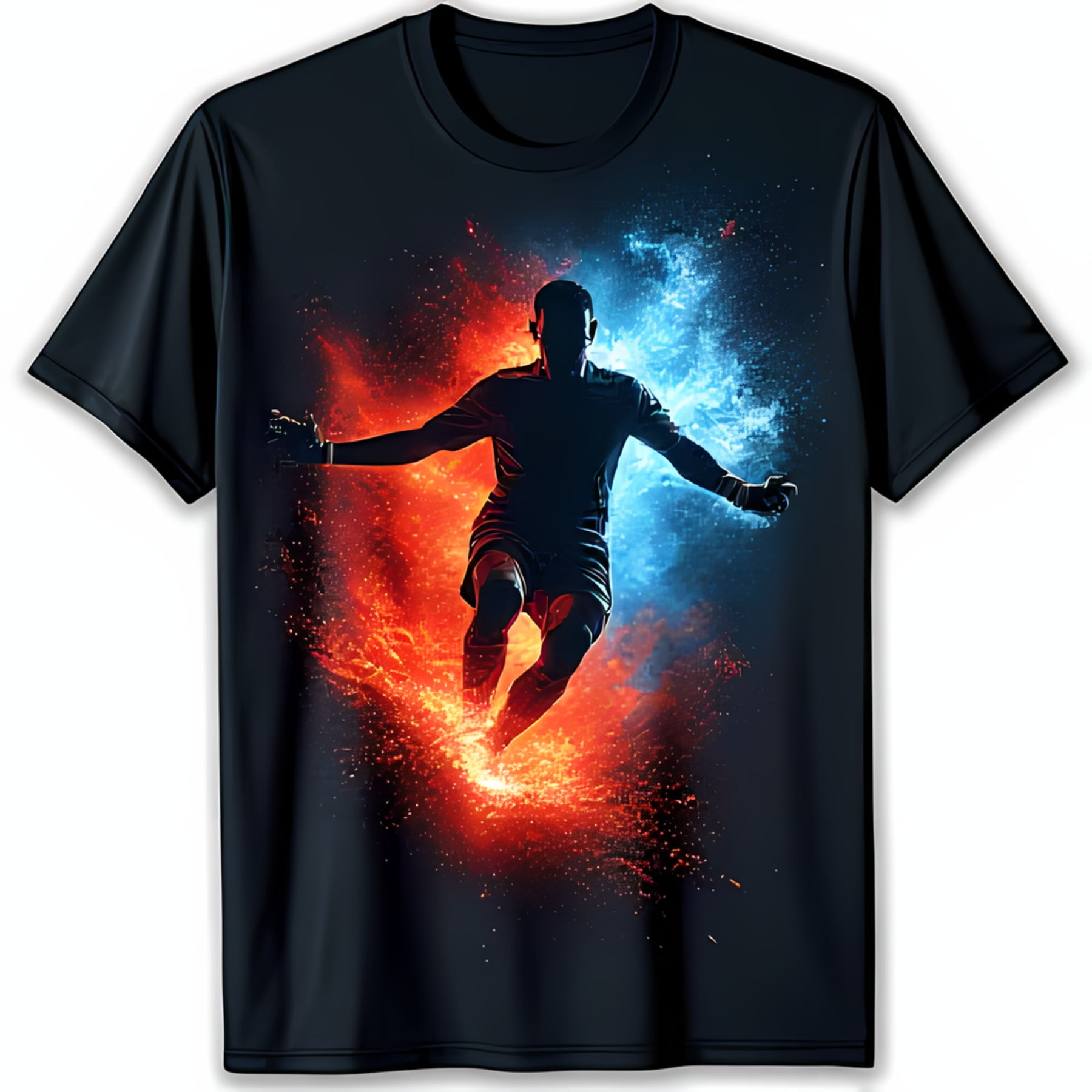 Black T-Shirt with Bold Soccer Player Graphic in Fiery Red - Walmart.com