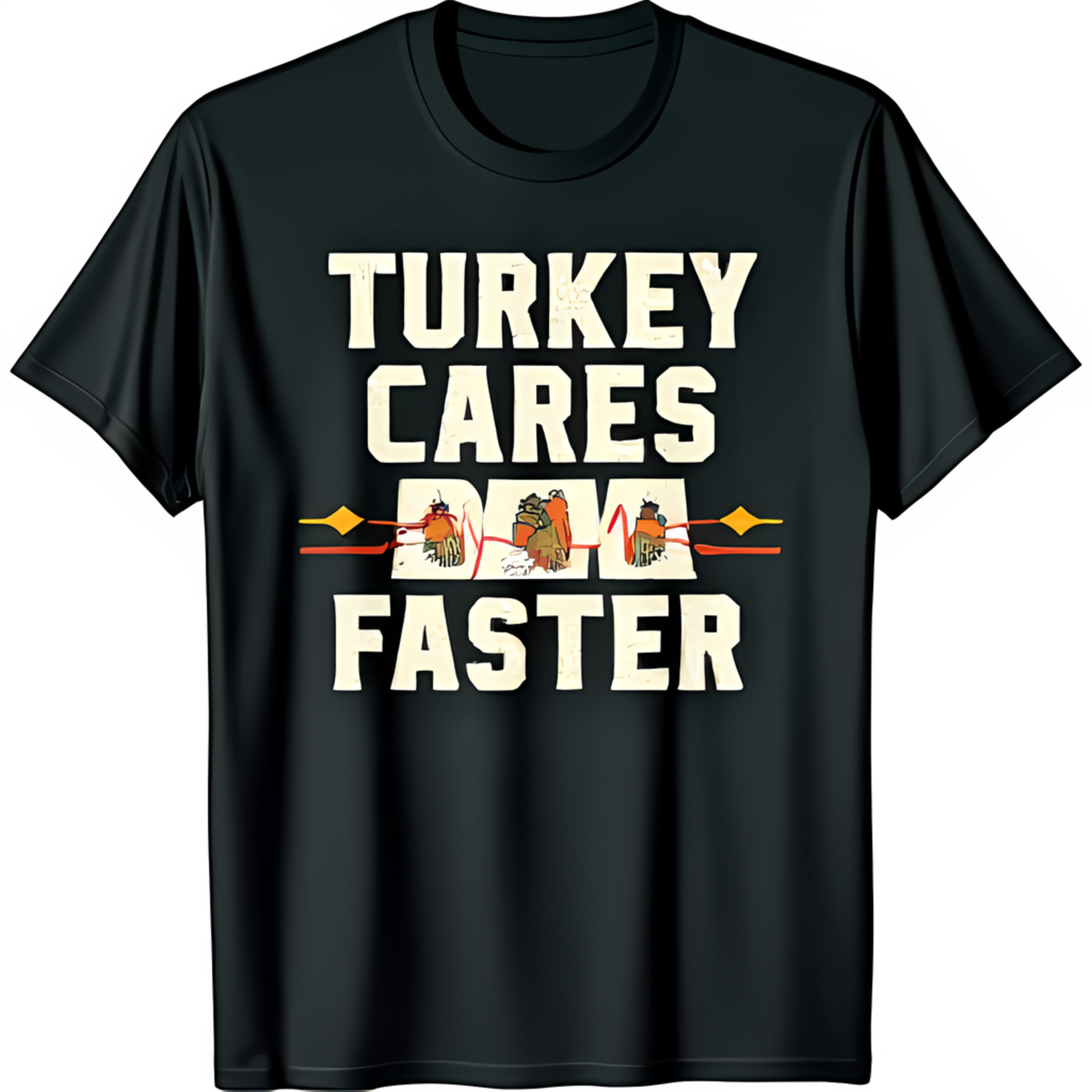 Black T-Shirt with Bold TURKEY CARES Graphic & EKG Line Design ...