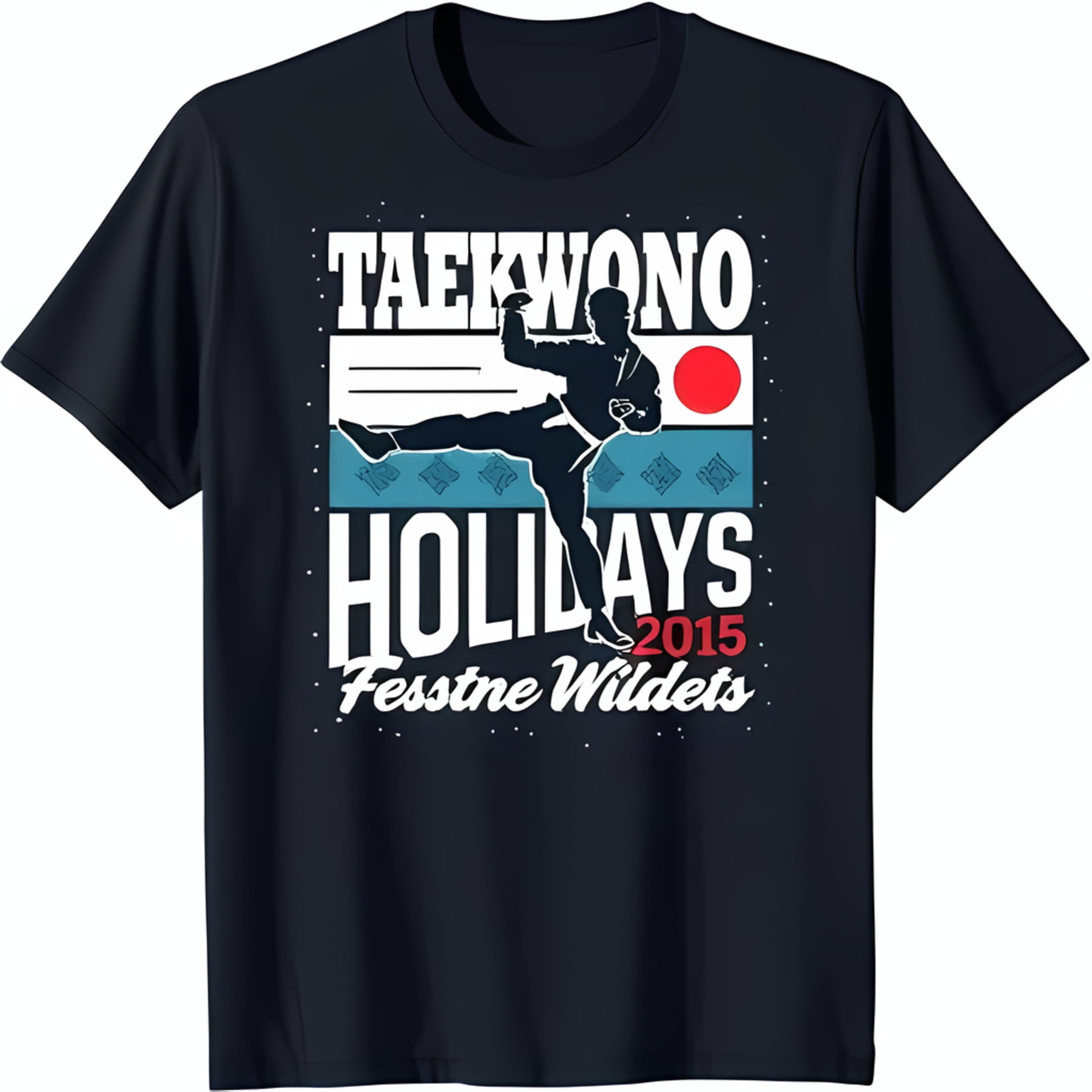 Black T-Shirt with Bold Taekwondo Kick Graphic and Striking Red Circle ...