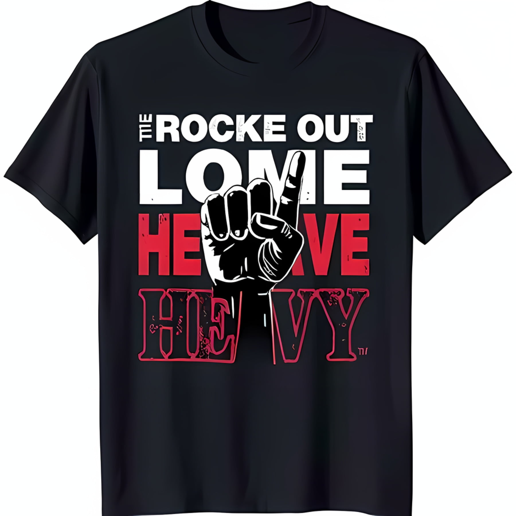 Black T-Shirt with Bold 'The Out Lone Heavy' Graphic & I Love You Hand ...