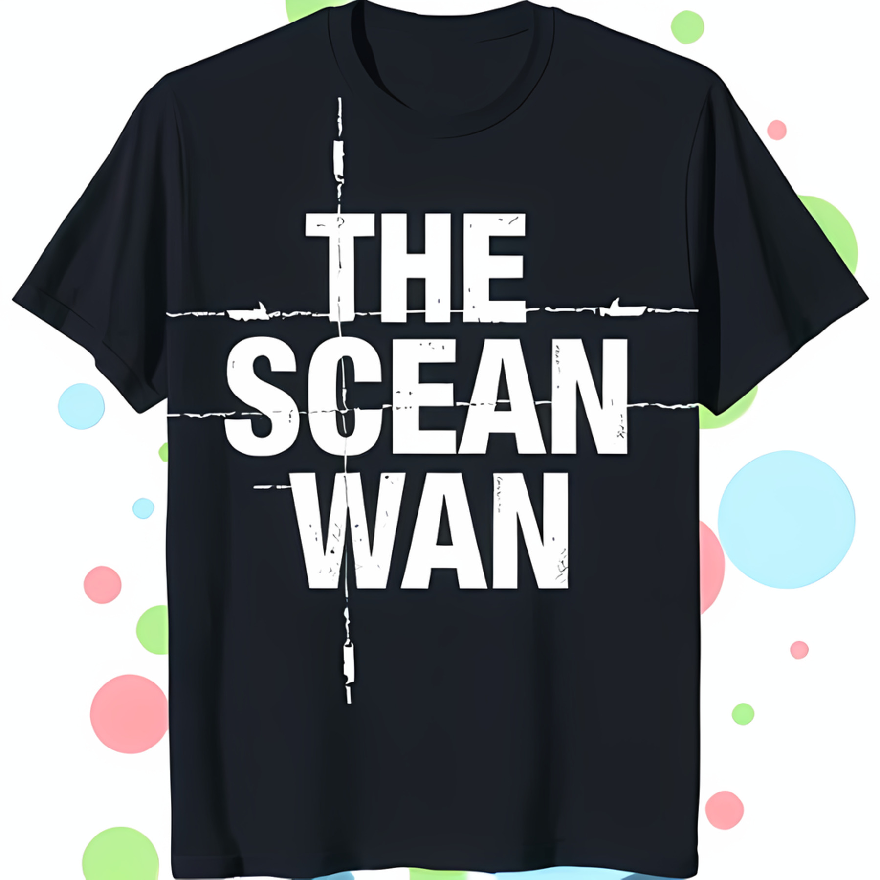 Black T-Shirt with Bold 'The Scean Wan' Text and Stylish Horizontal ...