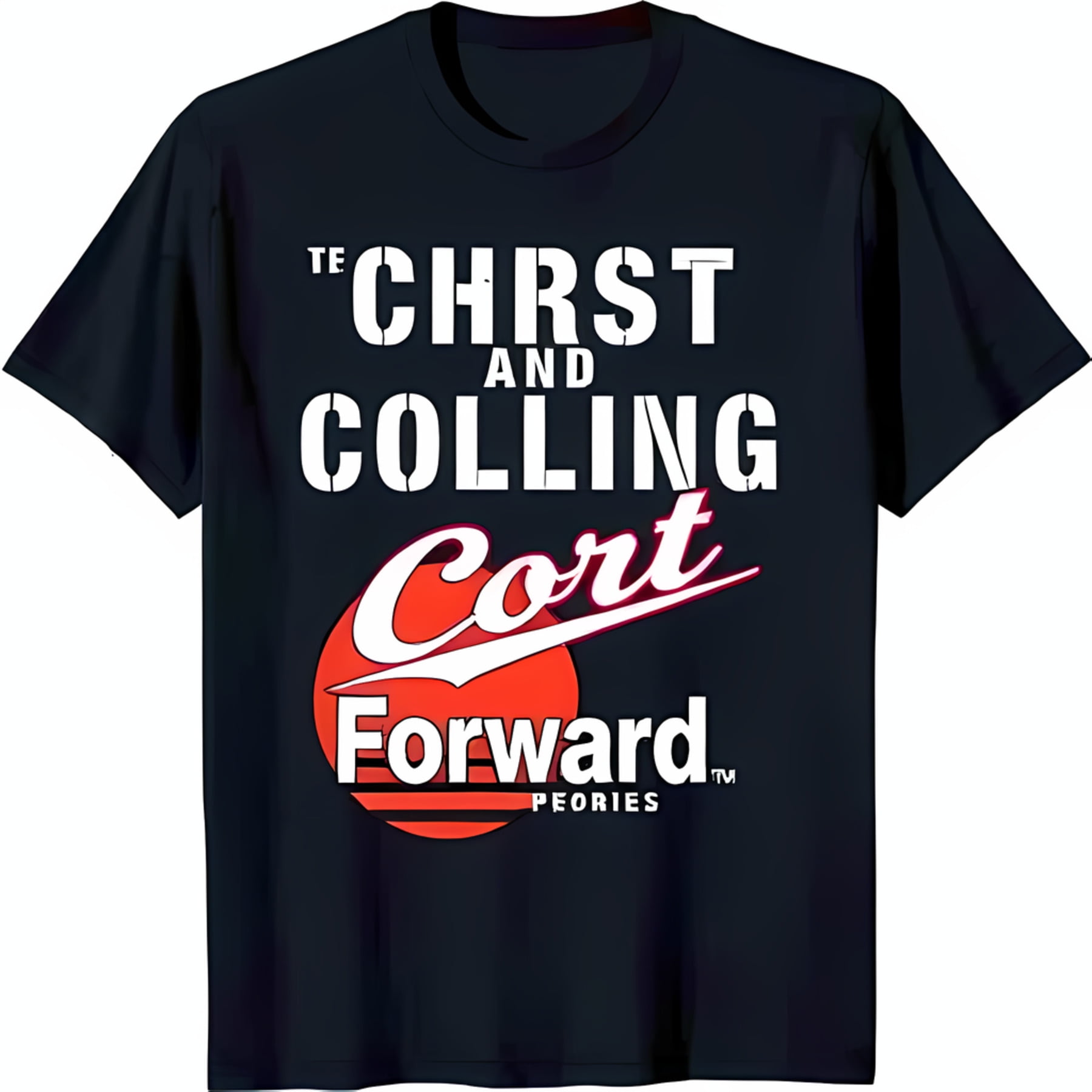 Black T-Shirt with Bold 'The and Colling Forward' Design Red Text & Sun ...