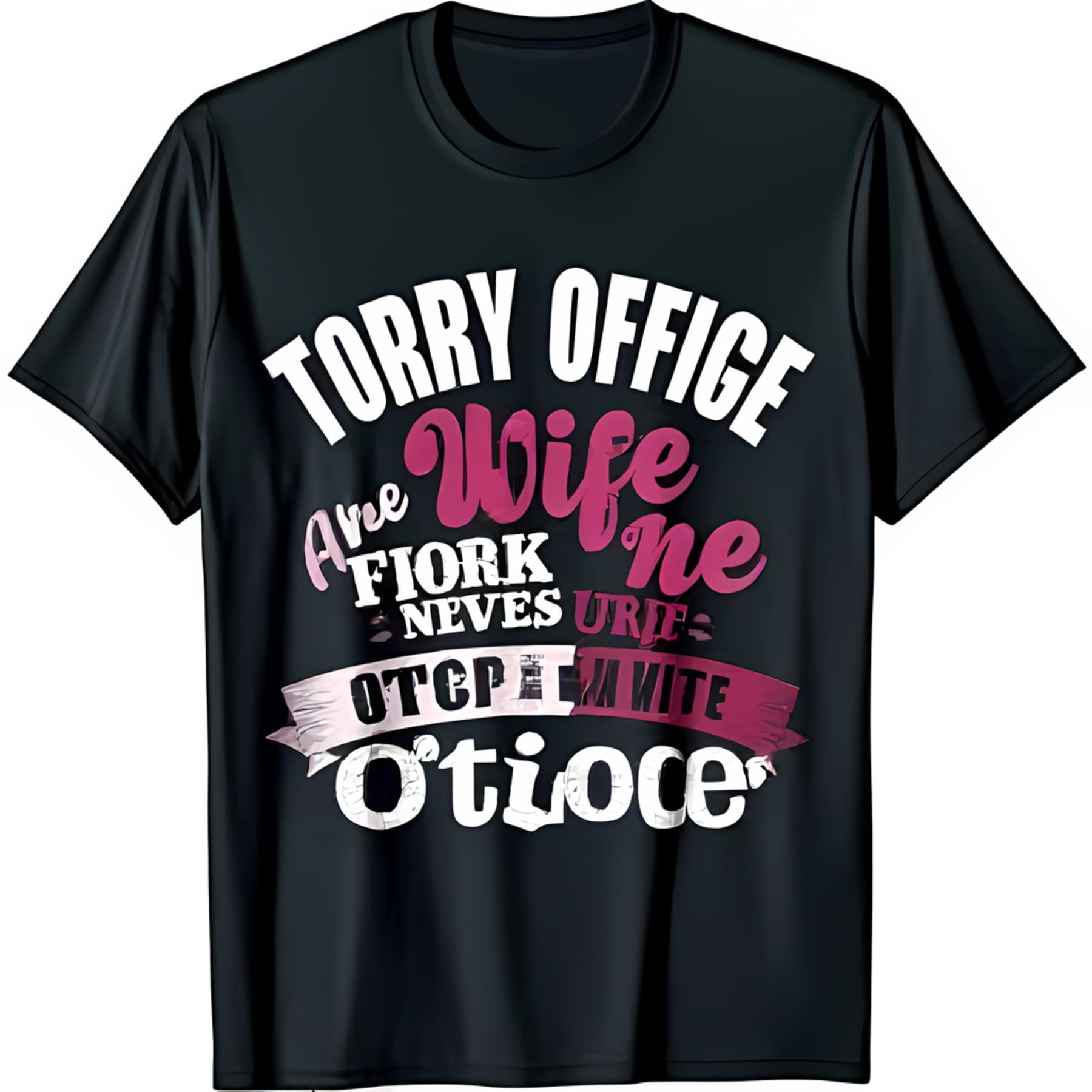 Black T-Shirt with Bold Torry Office & Wife Me Design in White ...