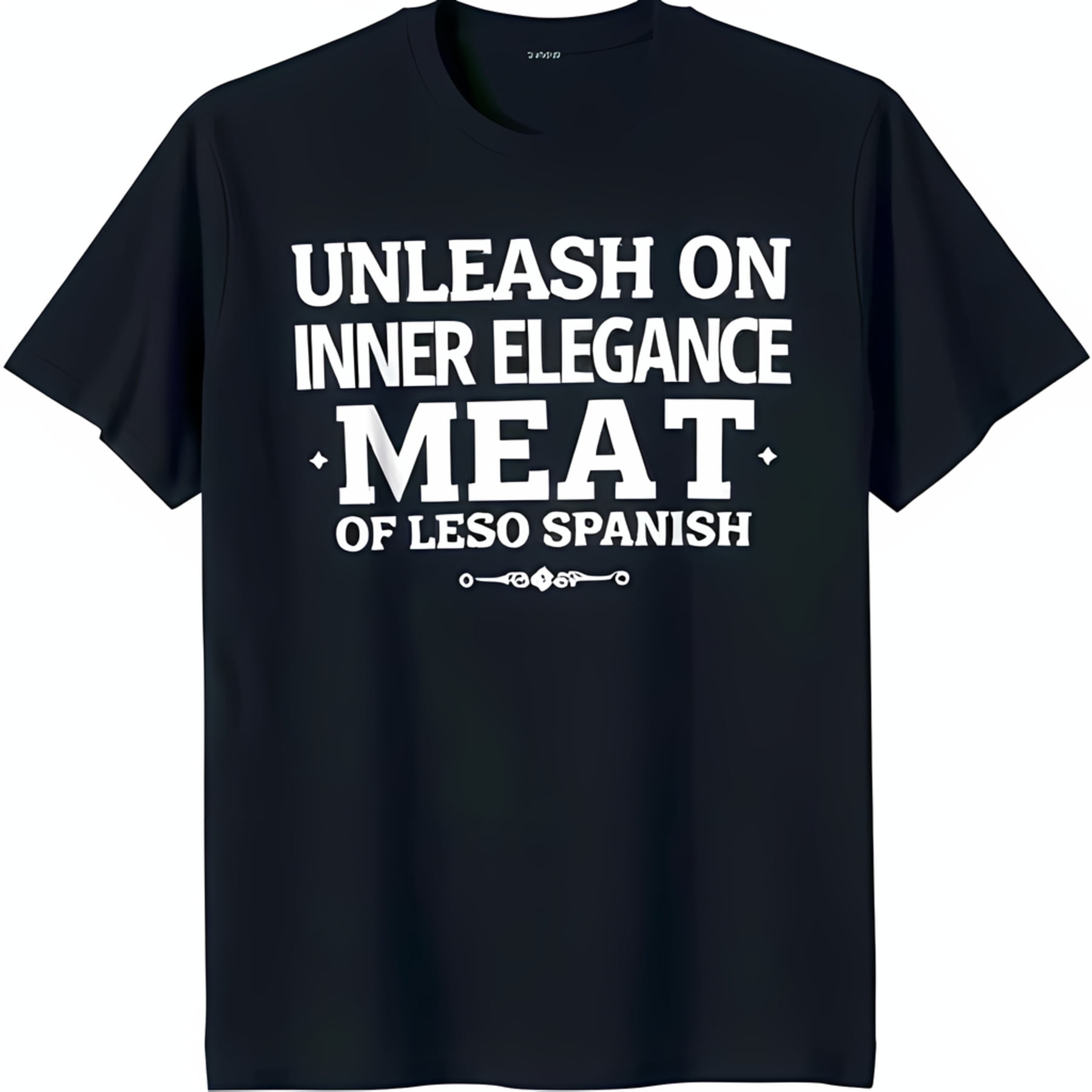 Black T-Shirt with Bold 'UNLEASH ON INNER ELEGANCE MEAT OF LESO SPANISH ...