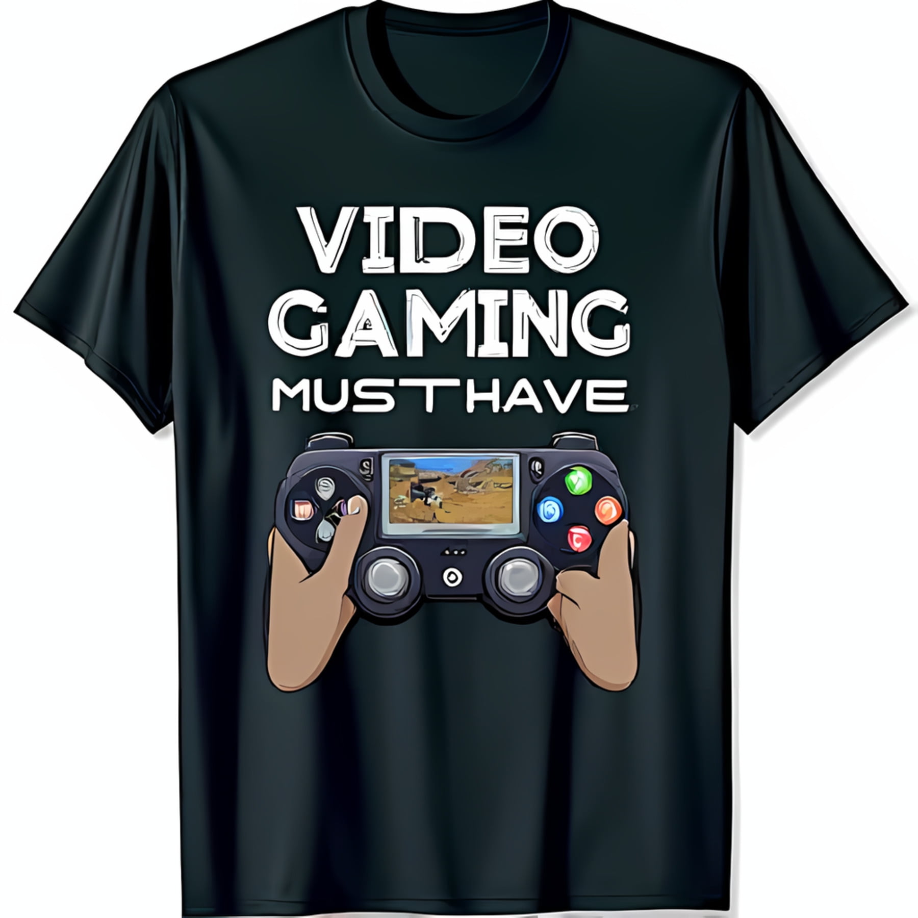 Black T-Shirt with Bold 'Video Gaming Must Have' Graphic & Controller ...