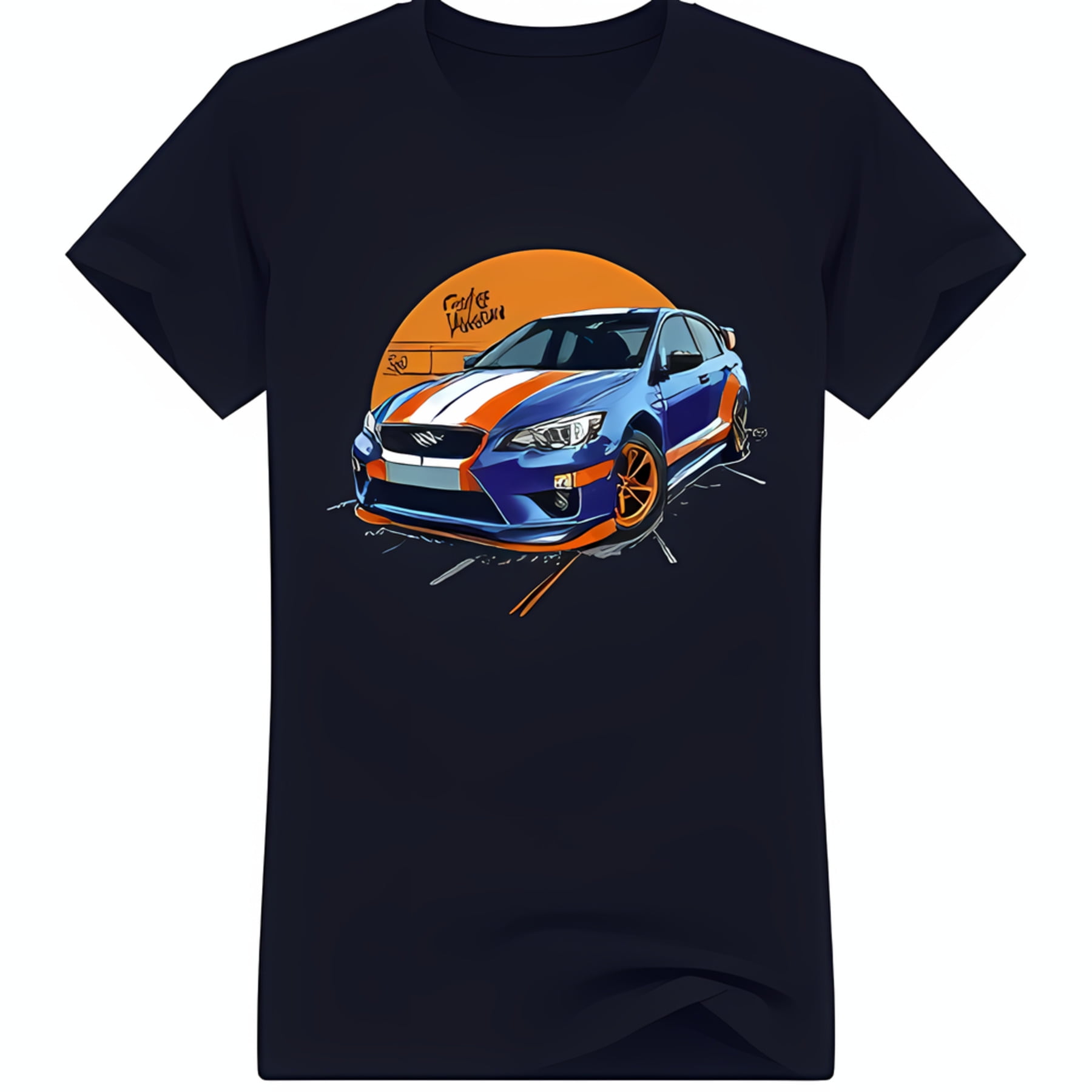 Black T-Shirt with Bold WRX STI Graphic & Sunset Design 'Faster Furious ...