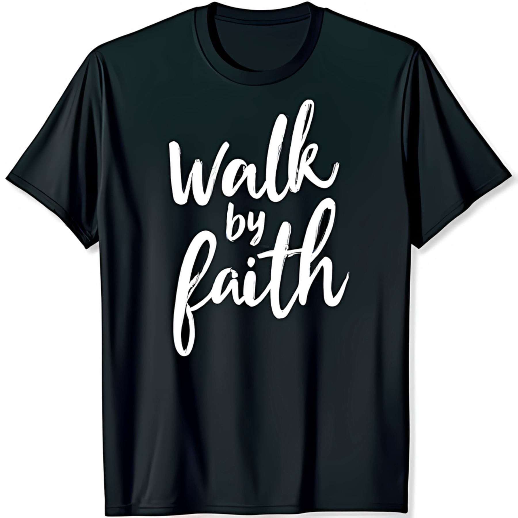 Black T-Shirt with Bold Walk by Faith Chest Graphic Inspirational ...