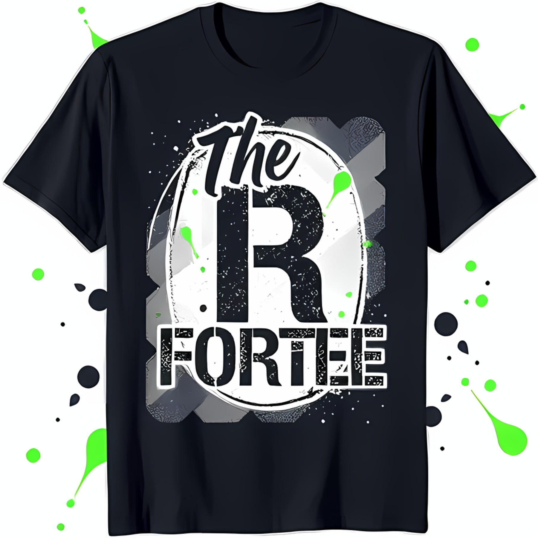 Black T-Shirt with Bold White Circle & Large Letter R 'The FORTIE ...
