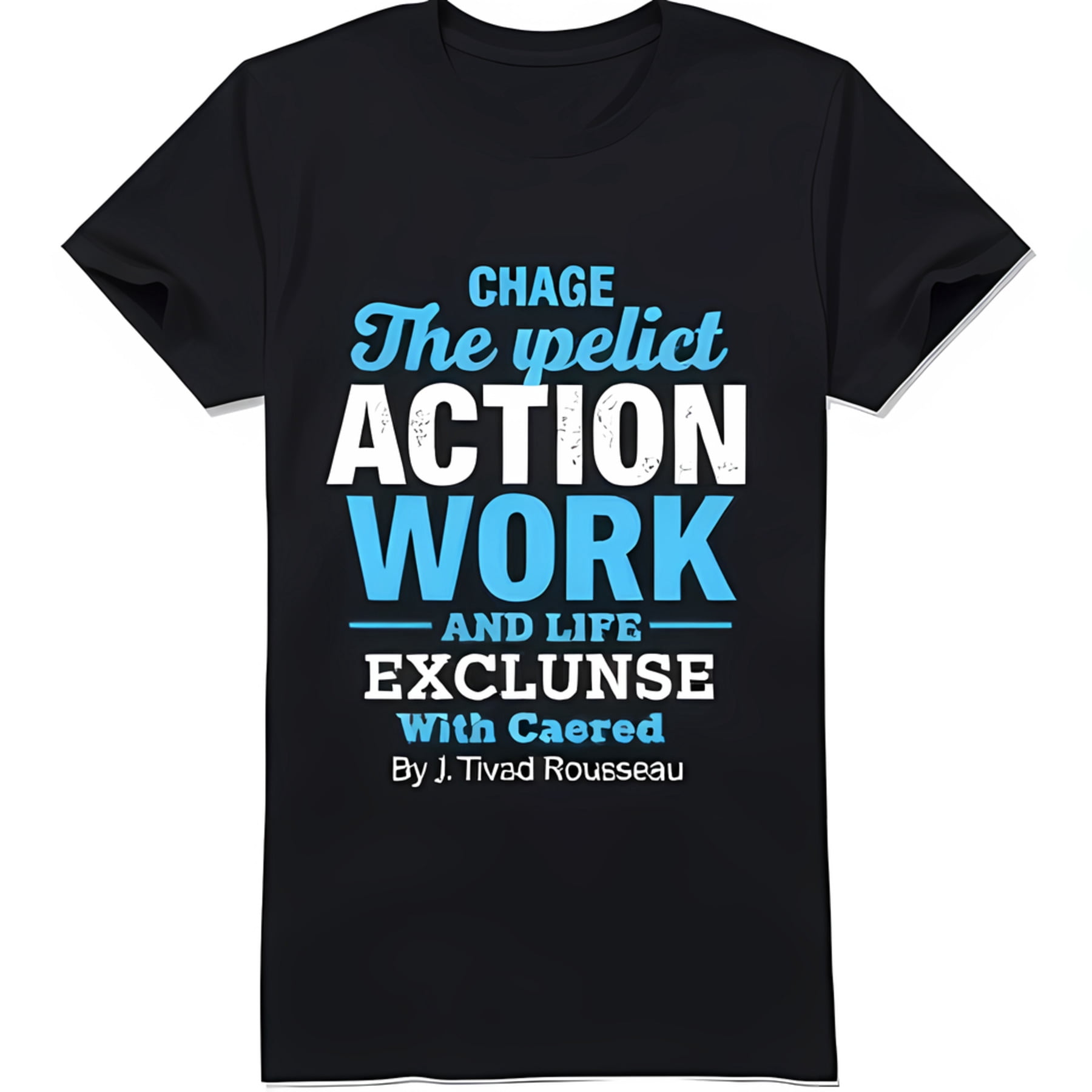 Black T-Shirt with Bold White Design: 'CHAGE The upelict ACTION WORK ...