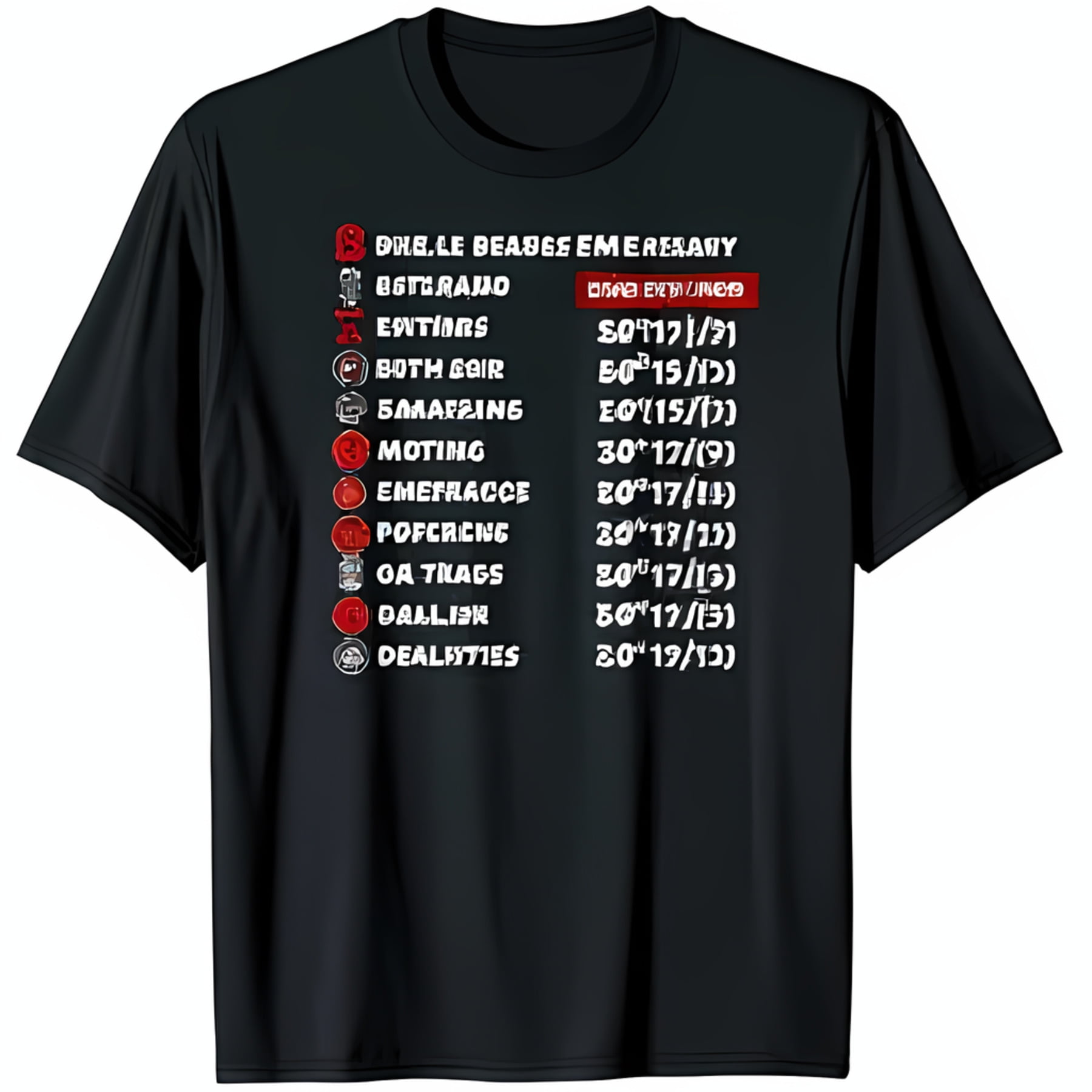 Black T-Shirt with Bold White Design Featuring Numbered Words for ...