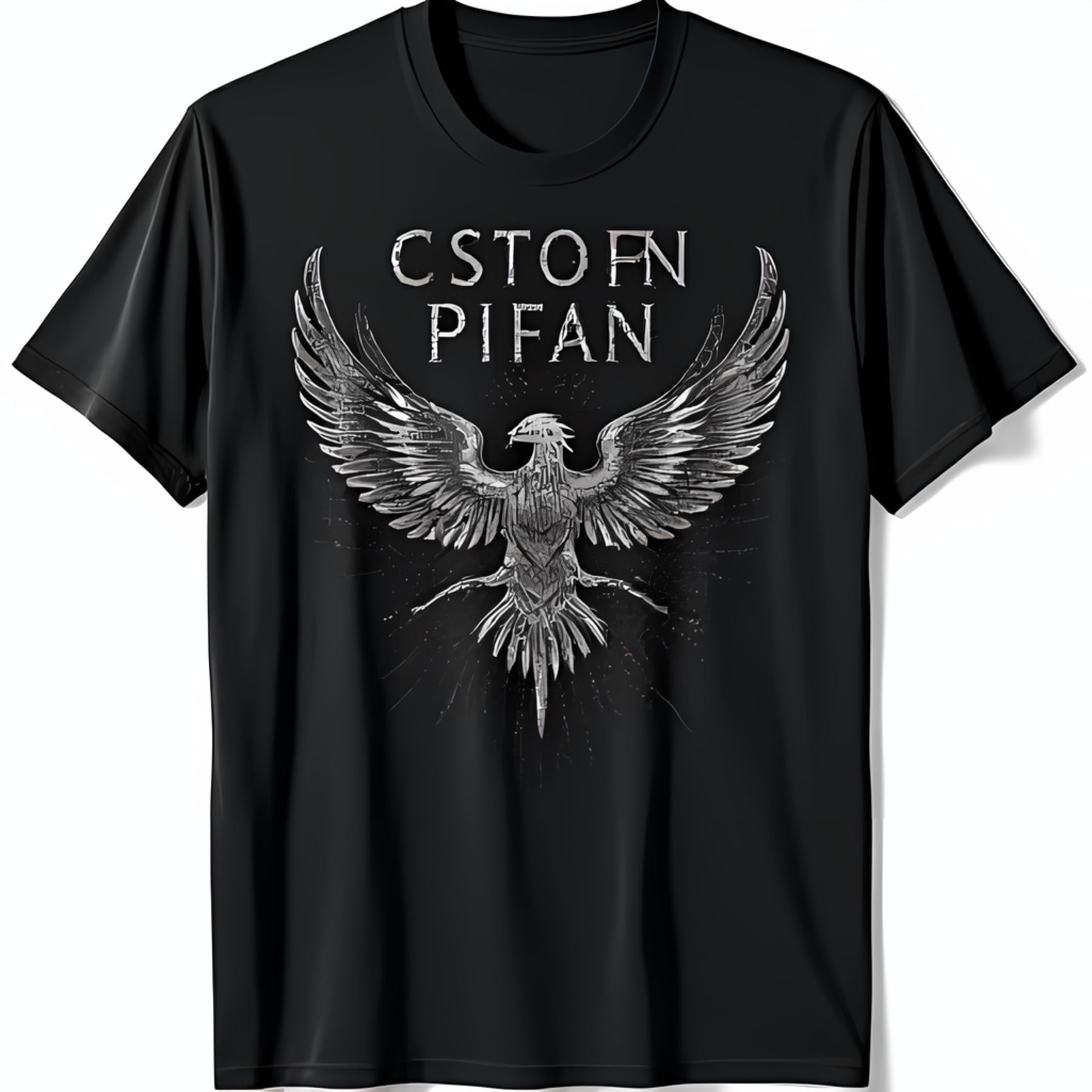 Black T-Shirt with Bold White Eagle Graphic and Cstofn Pifan Text ...