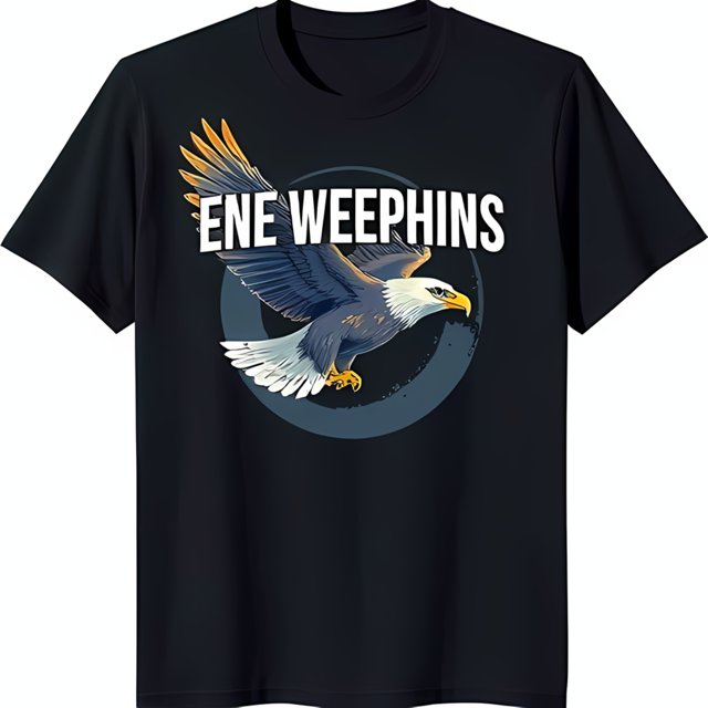 Black T-Shirt with Bold White Eagle Graphic and 'ENE WEEPHINS' Design ...