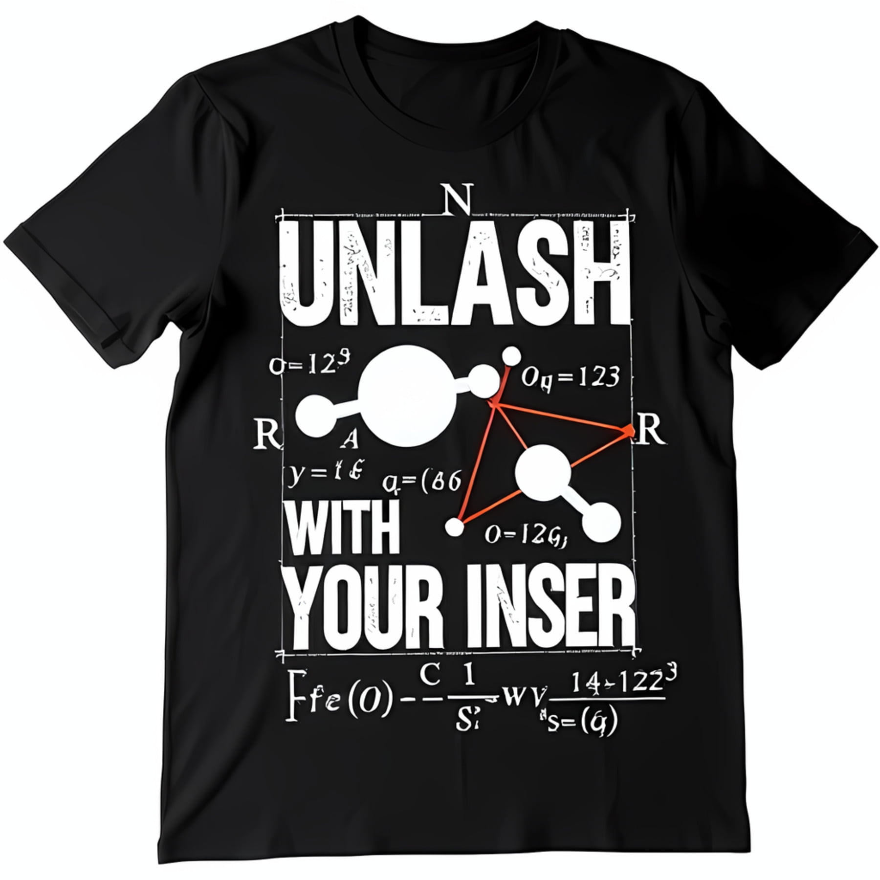 Black T-Shirt with Bold White Graphic: Formulas & Geometric Shapes ...