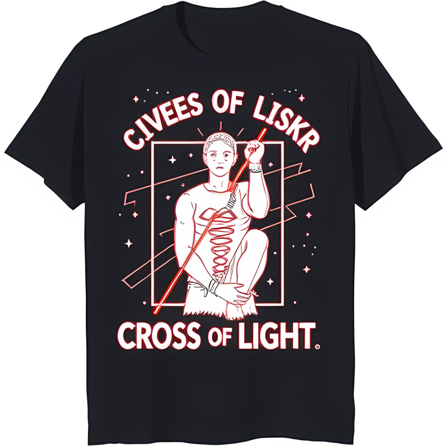 Black T-Shirt with Bold White Graphic & Red Stick Design Unique Style ...