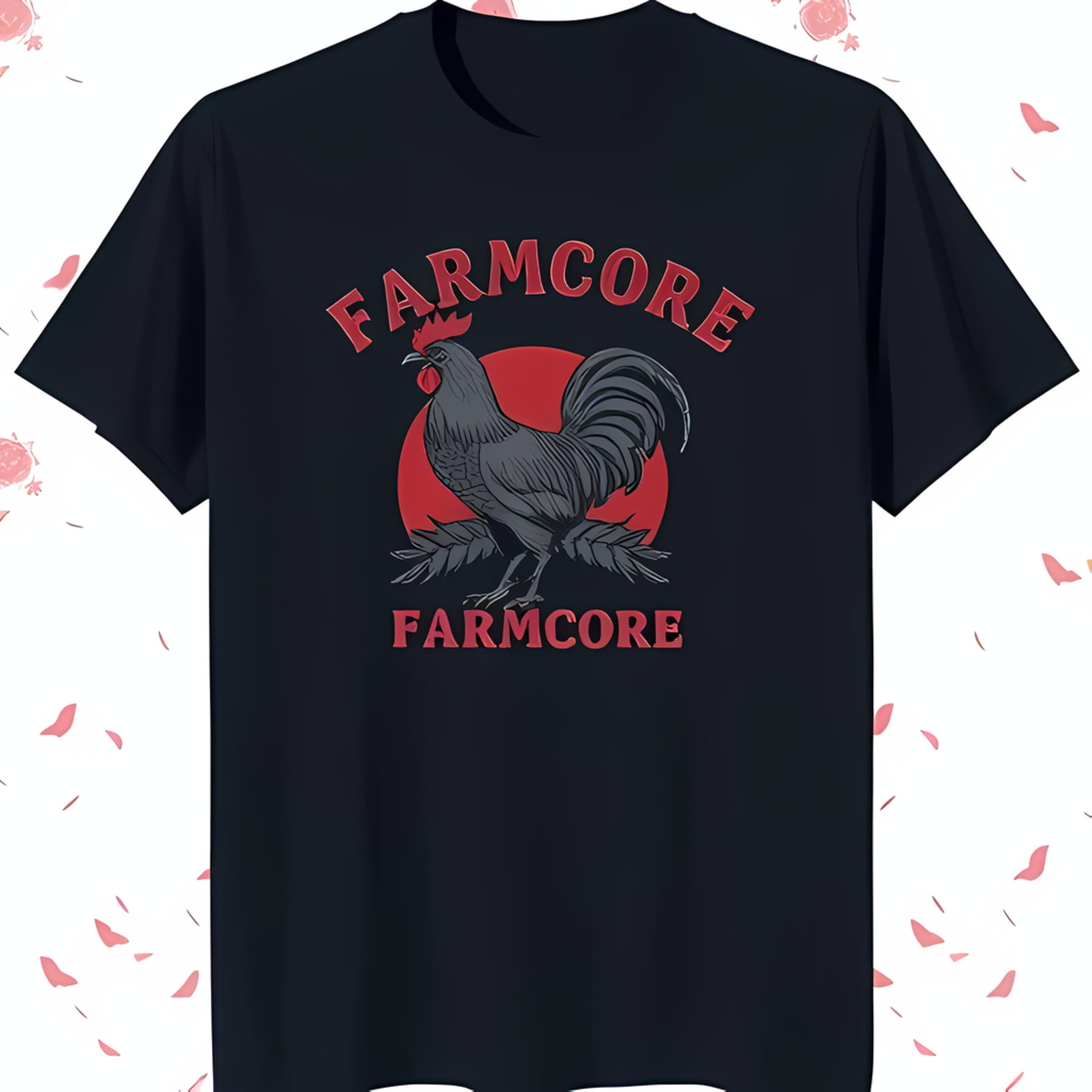 Black T-Shirt with Bold White Rooster Illustration FARMCORE Design ...