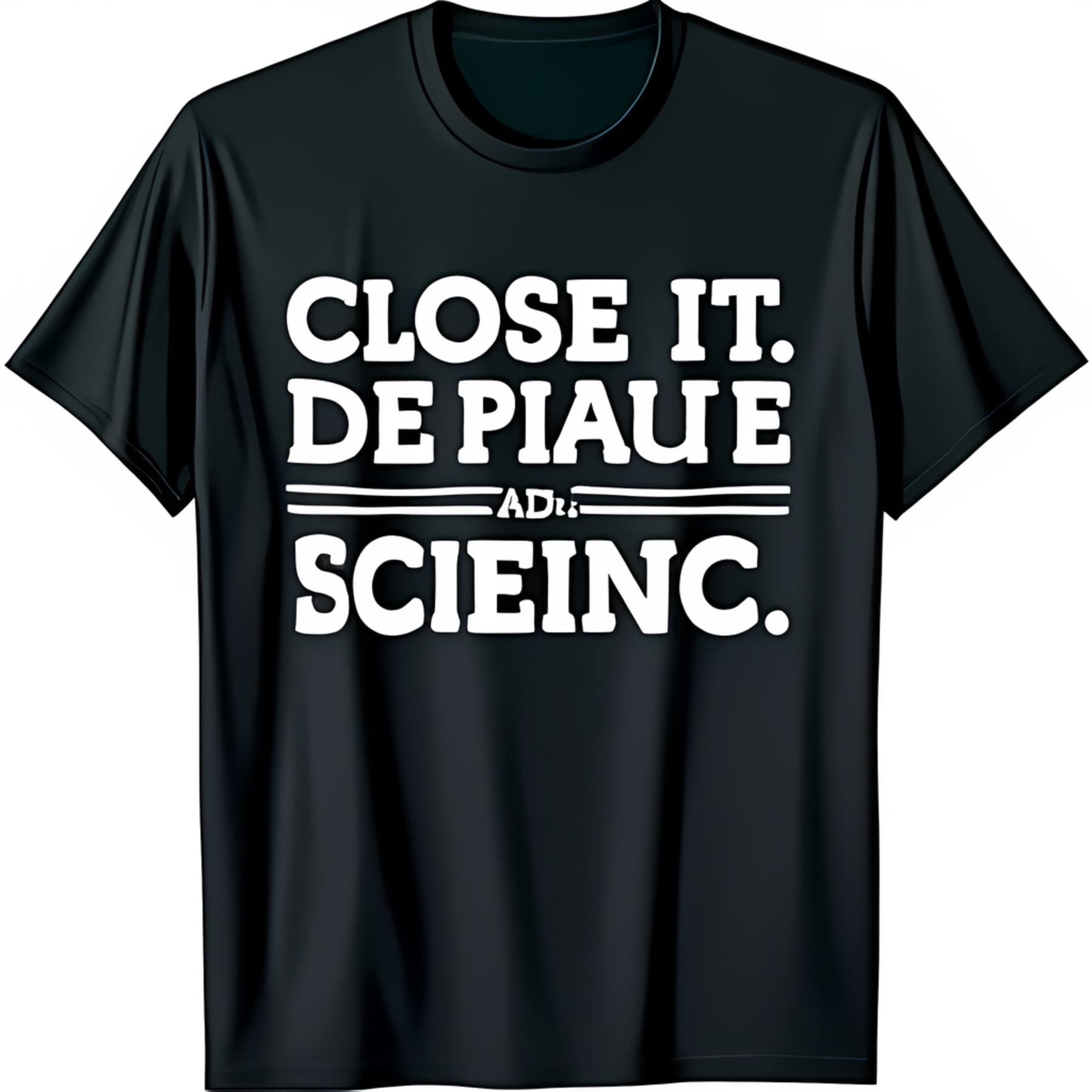 Black T-Shirt with Bold White Slogan CLOSE IT DE PIAUÊ ADj SCIEINC ...