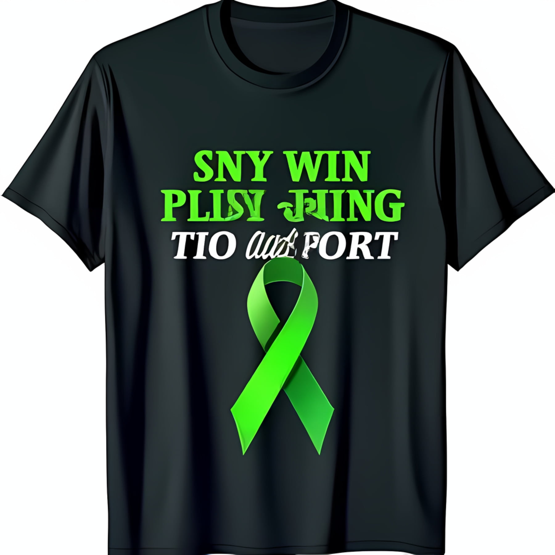 Black T-Shirt with Bold White Slogan SNY WIN PLISY THING TIO and FORT ...