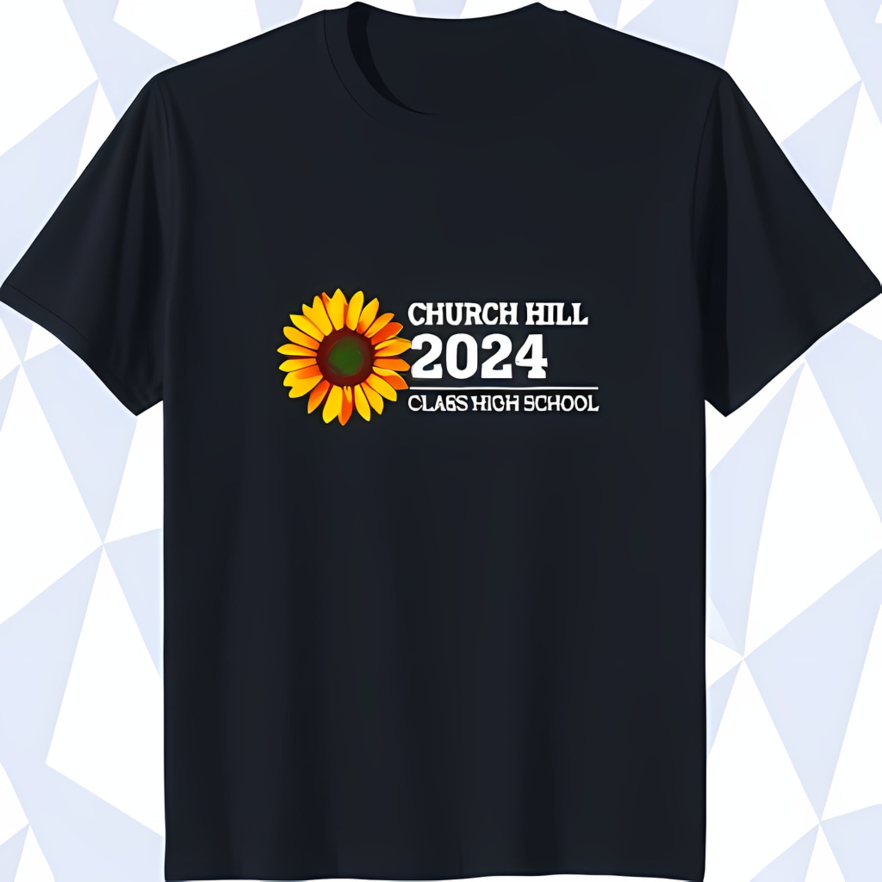 Black T-Shirt with Bold White Sunflower Design & ' Hill 2024 Class ...