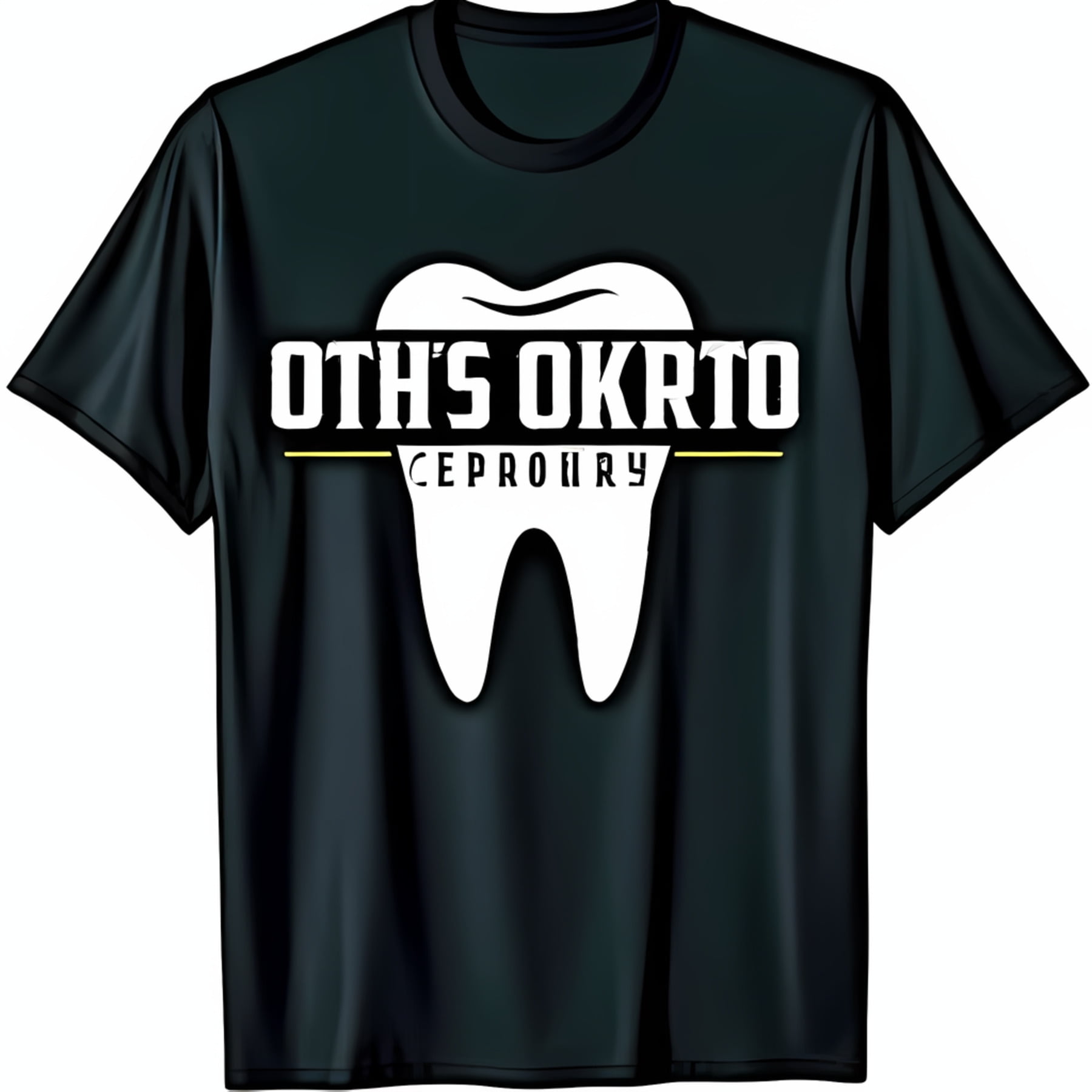 Black T-Shirt with Bold White Tooth Graphic and Unique Text Design ...