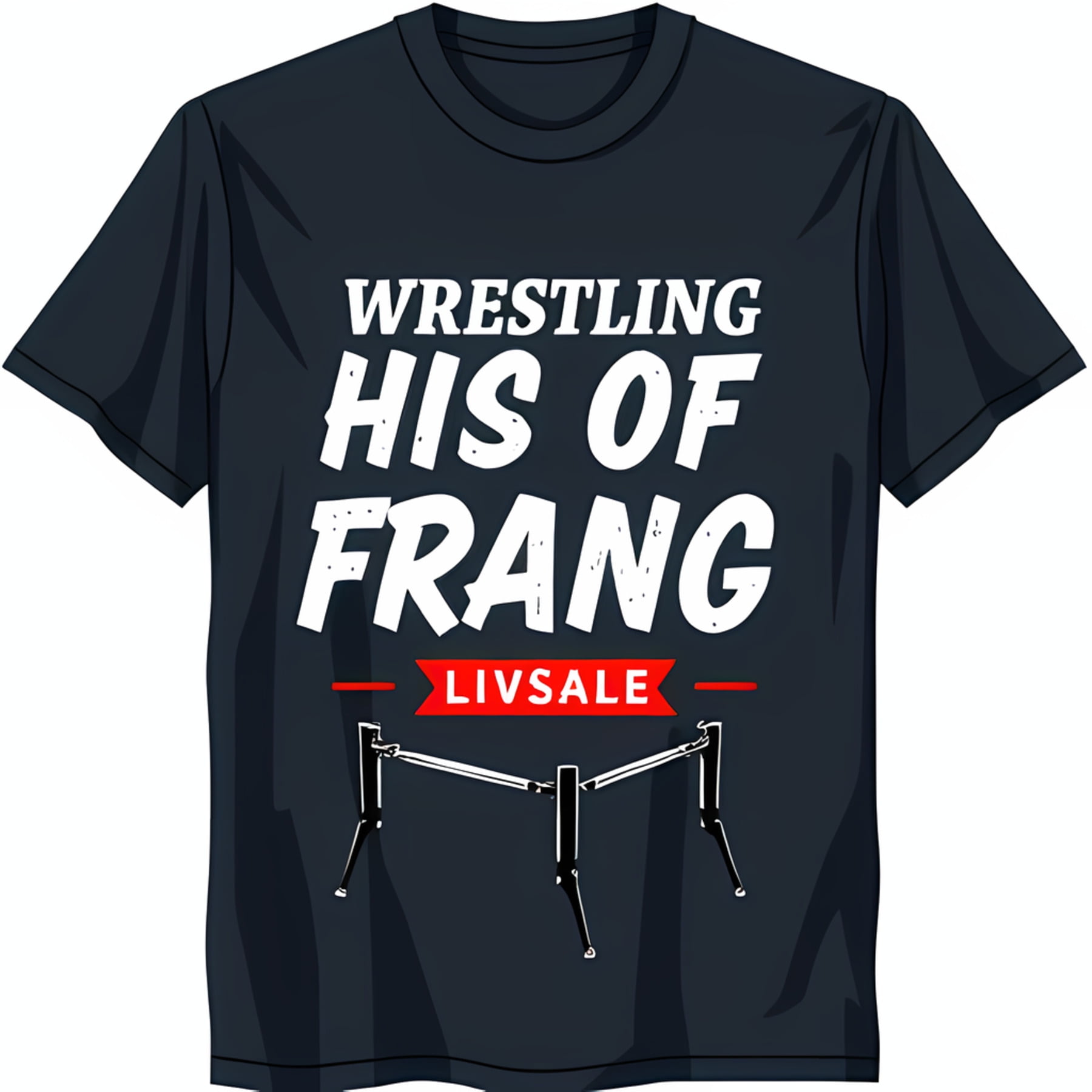 Black T-Shirt with Bold 'Wrestling His of Frand Livsale' Graphic & Ring ...