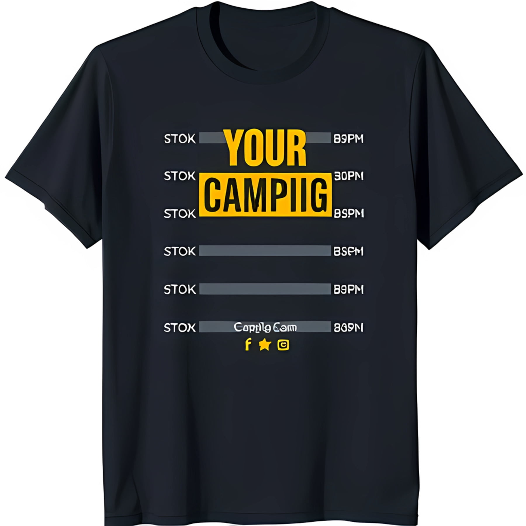 Black T-Shirt with Bold 'YOUR CAMPIG' Rectangle Design & STOK Times ...