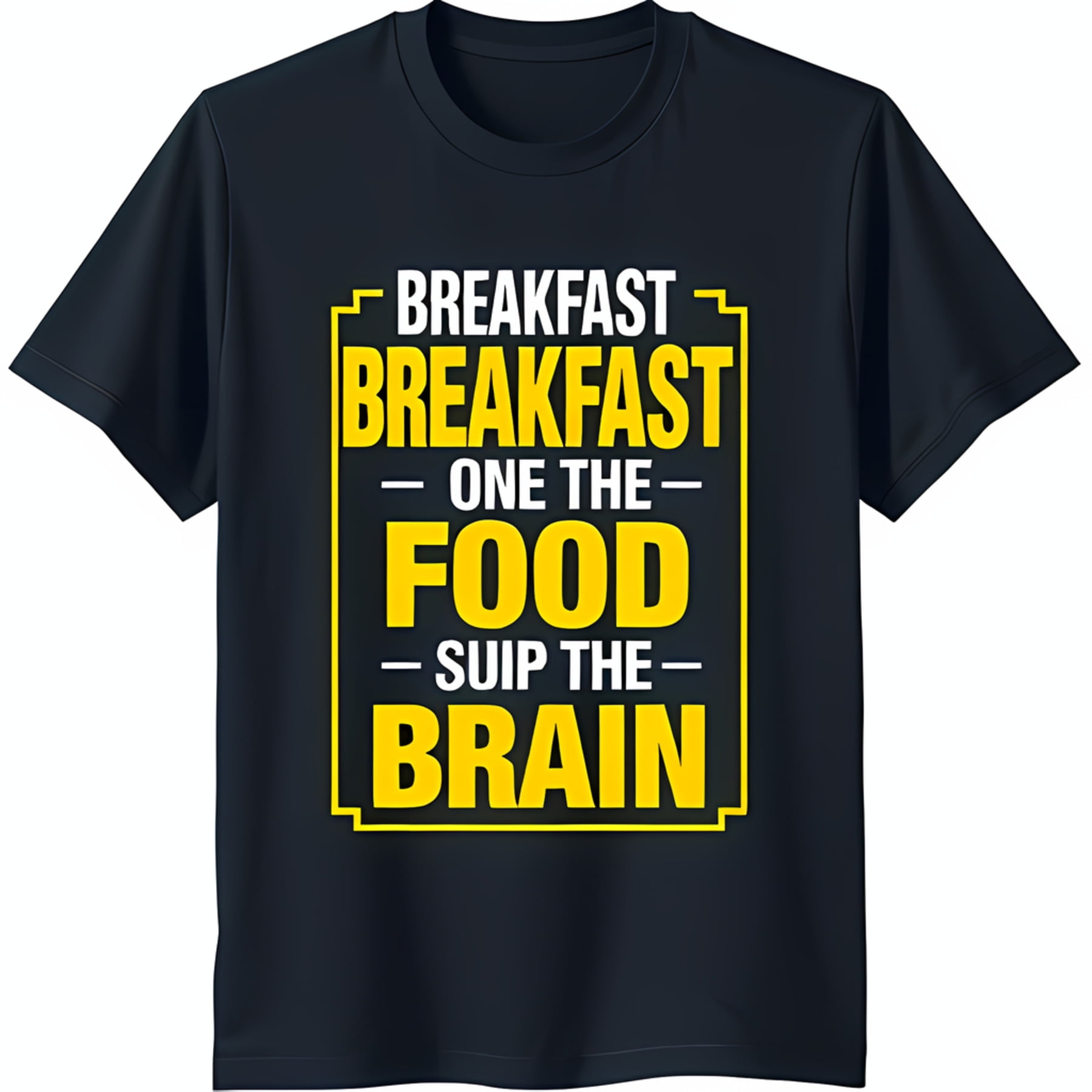 Black T-Shirt with Bold Yellow 'BREAKFAST BREAKFAST ONE' Graphic Unique ...