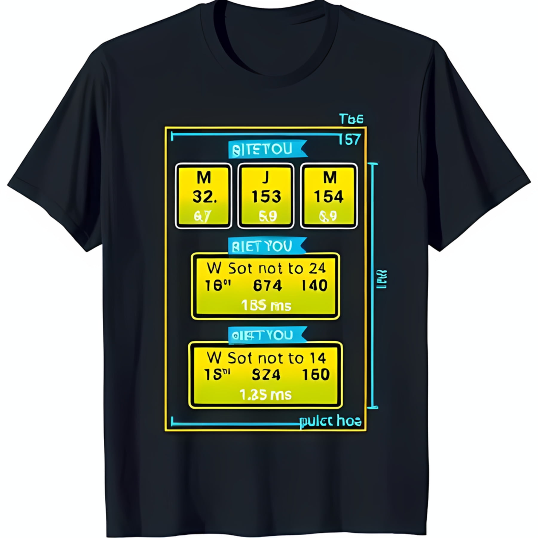 Black T-Shirt with Bold Yellow & Blue Digital Graphic Gaming Display ...